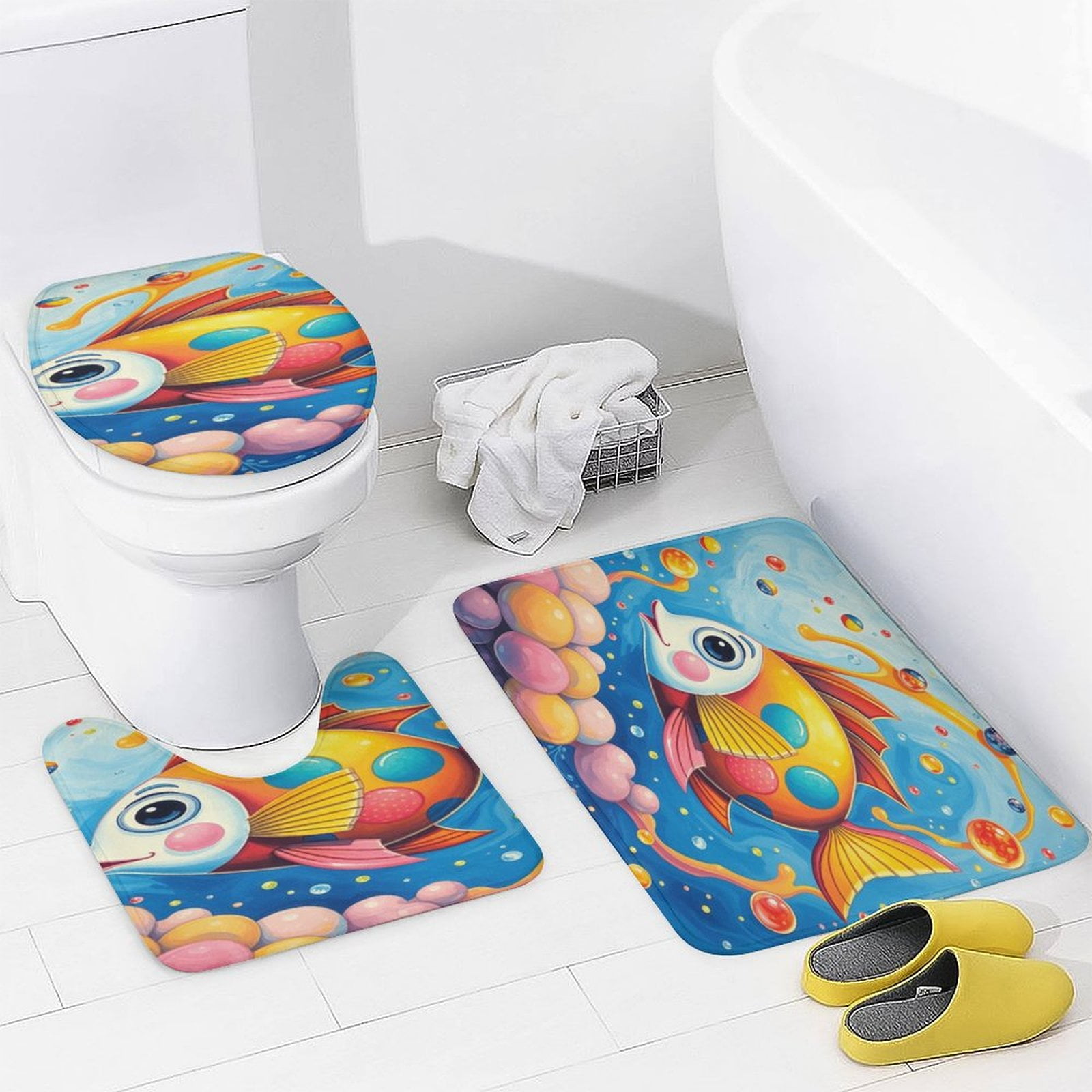 Rainbow Fish Bathroom Rugs Set 3 Piece with Non-Slip Bath Rugs Toilet ...