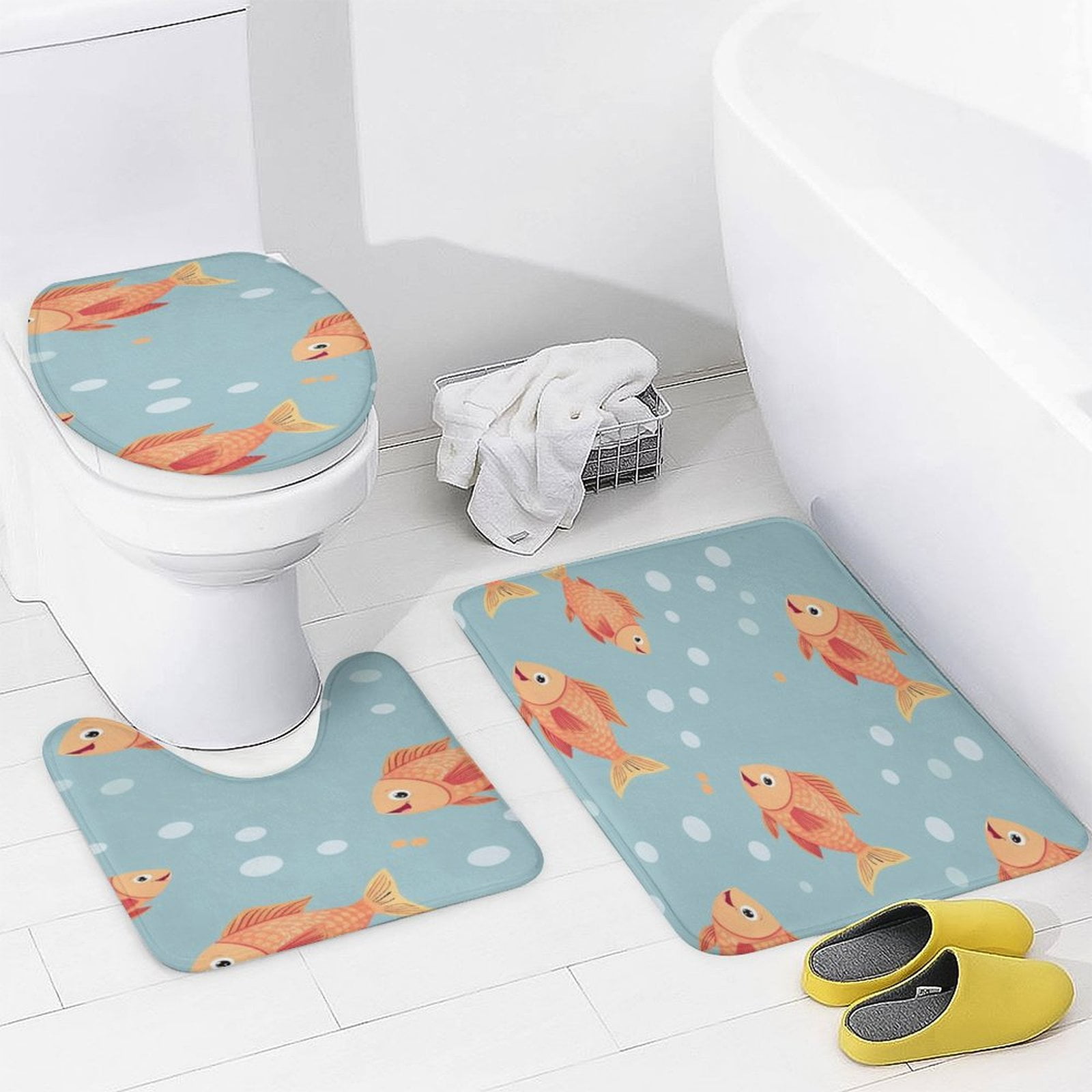 Rainbow Fish Bathroom Rugs Set 3 Piece with Non-Slip Bath Rugs Toilet ...