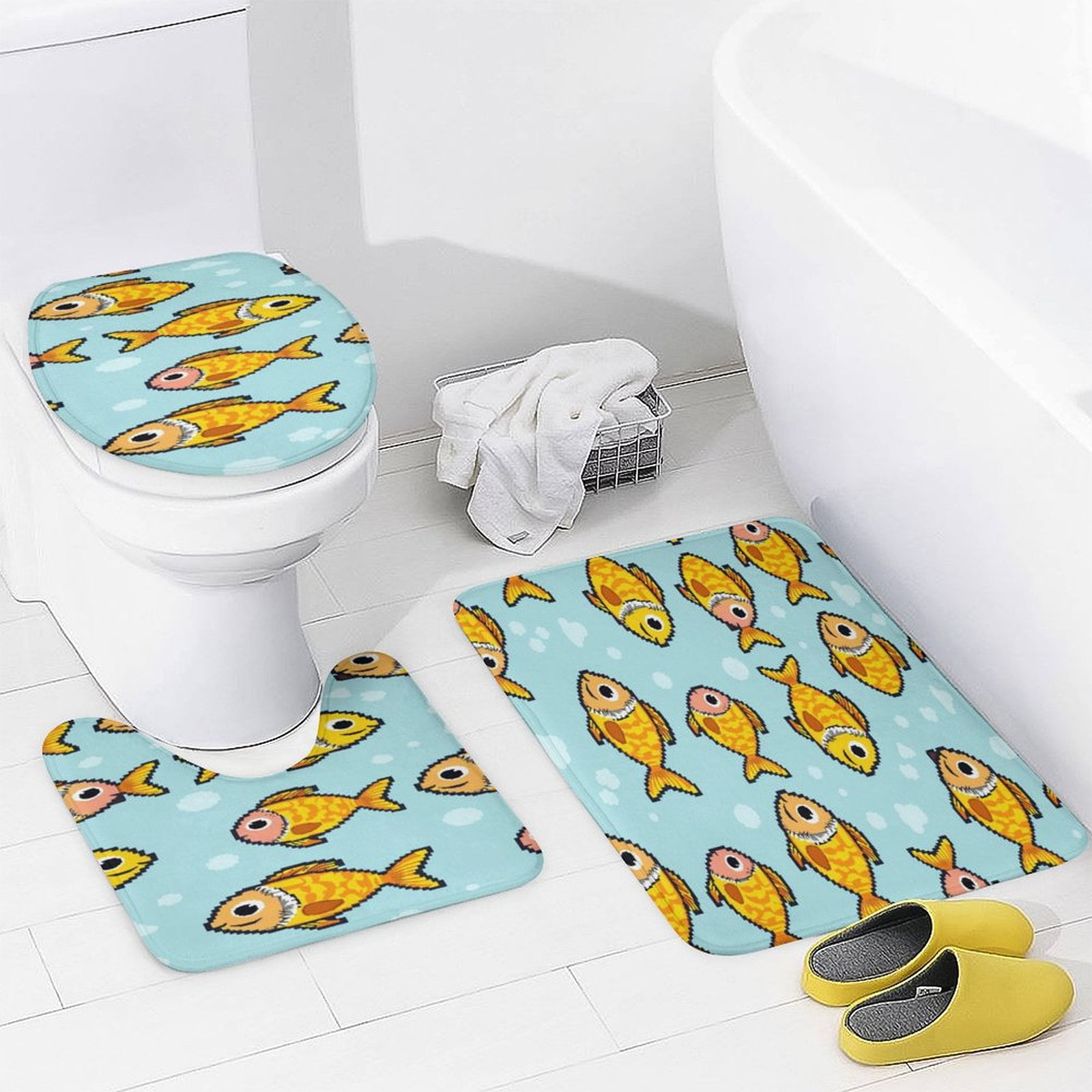 Rainbow Fish Bathroom Rugs Set 3 Piece with Non-Slip Bath Rugs Toilet ...