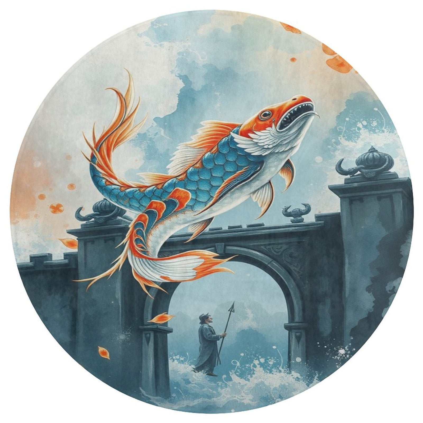 Rainbow Fish Round Area Rug Floor Carpets Washable Indoor Floor Area ...