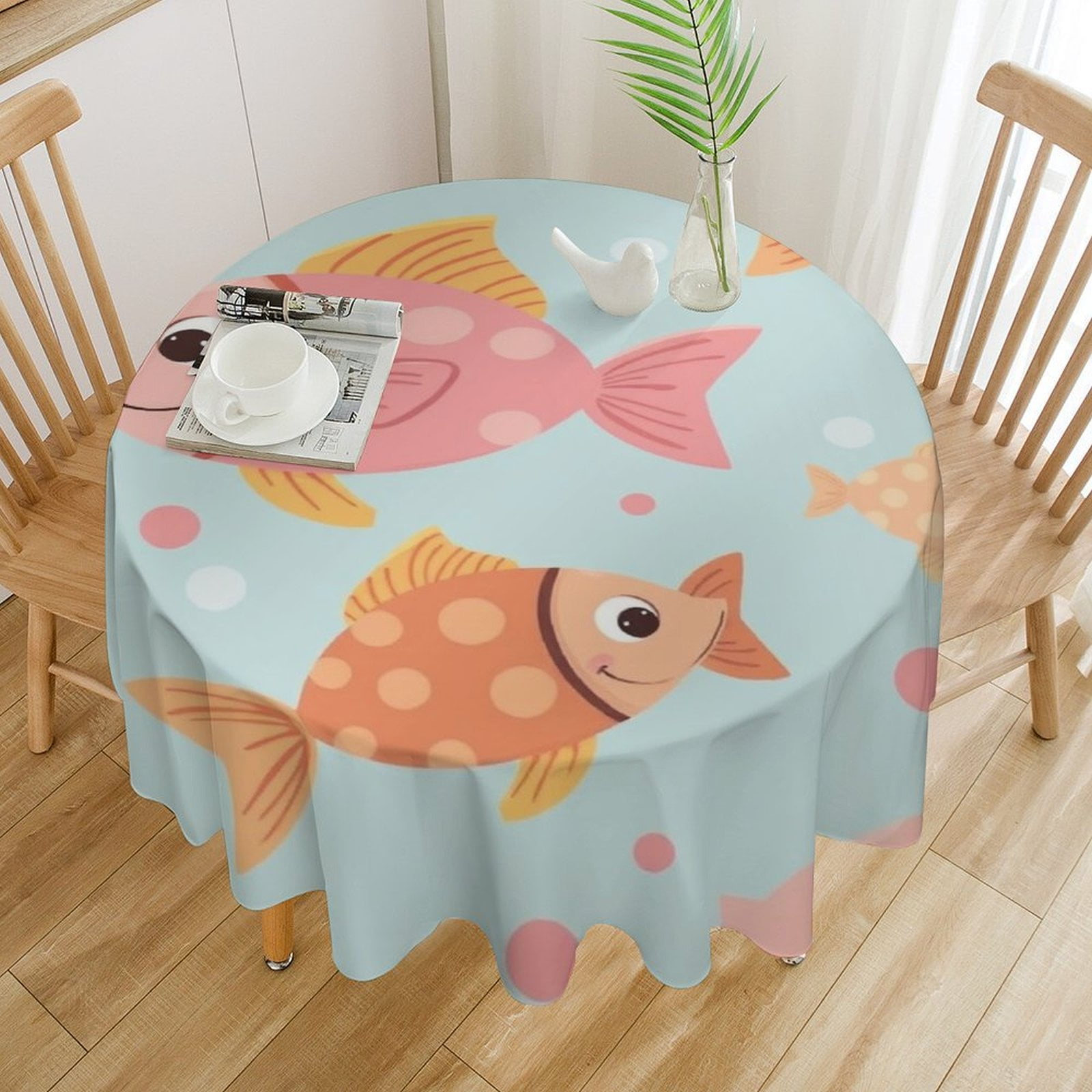 Rainbow Fish Round Polyester Tablelcoth Circular Table Cover,Multi ...