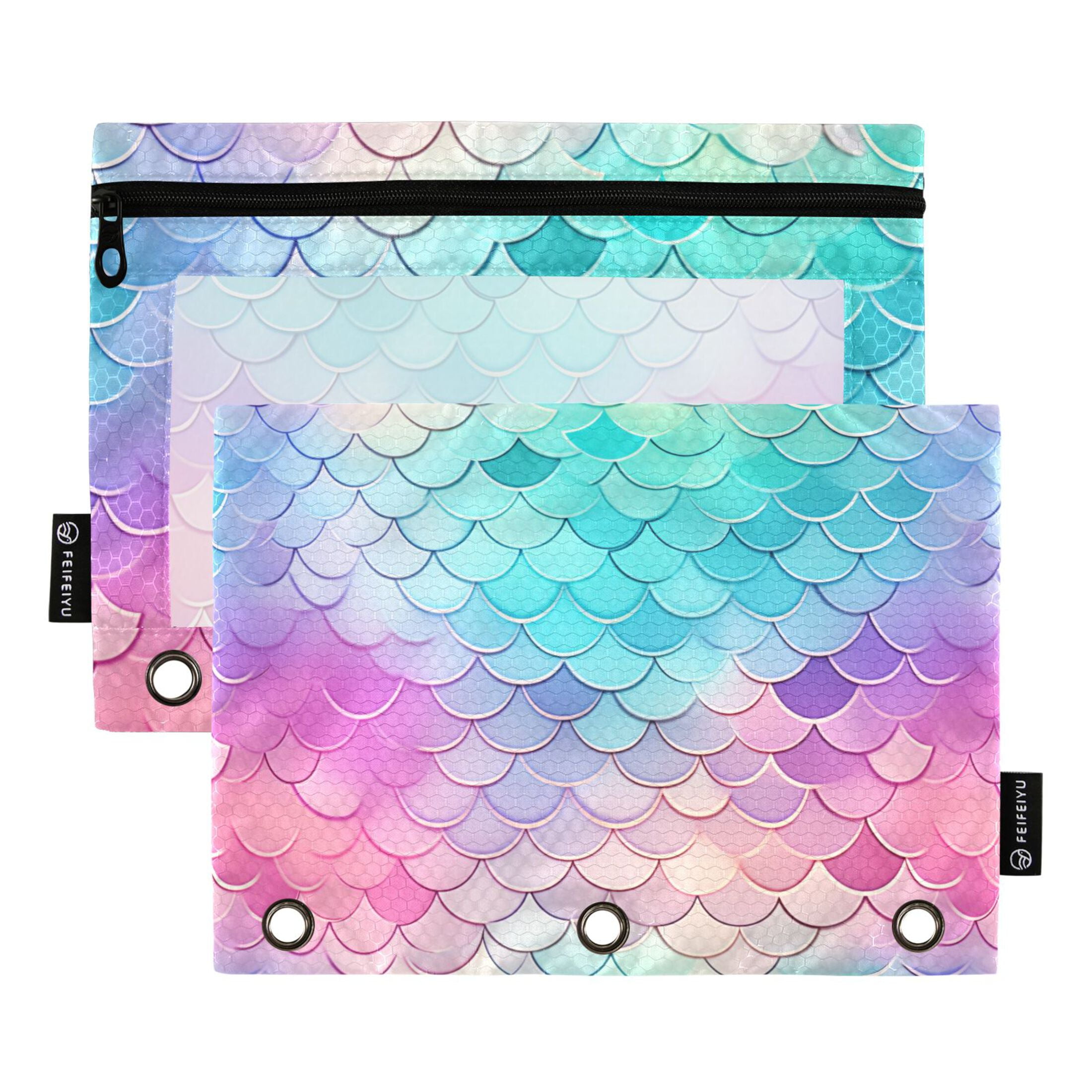 Rainbow Fish Scale 2 Pack Pencil Pouch for 3 Ring Binder Smooth Zipper ...