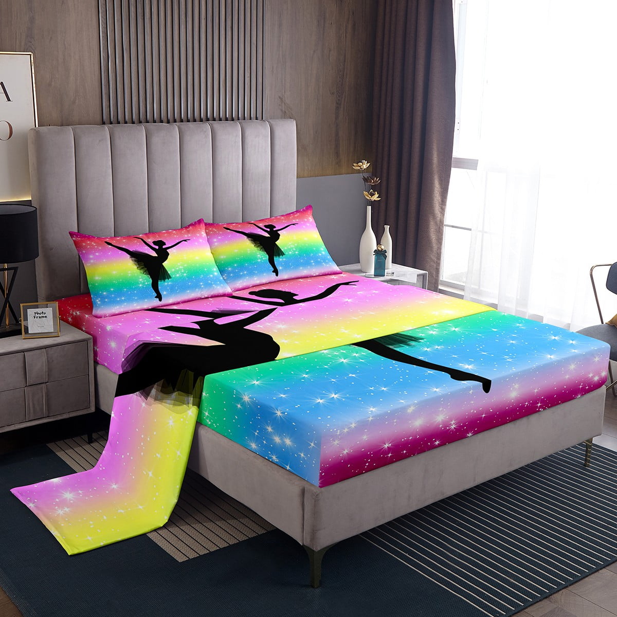 Rainbow Fitted Sheet , Ballet Decor Bed Sheets Set Dancing Ballerina ...
