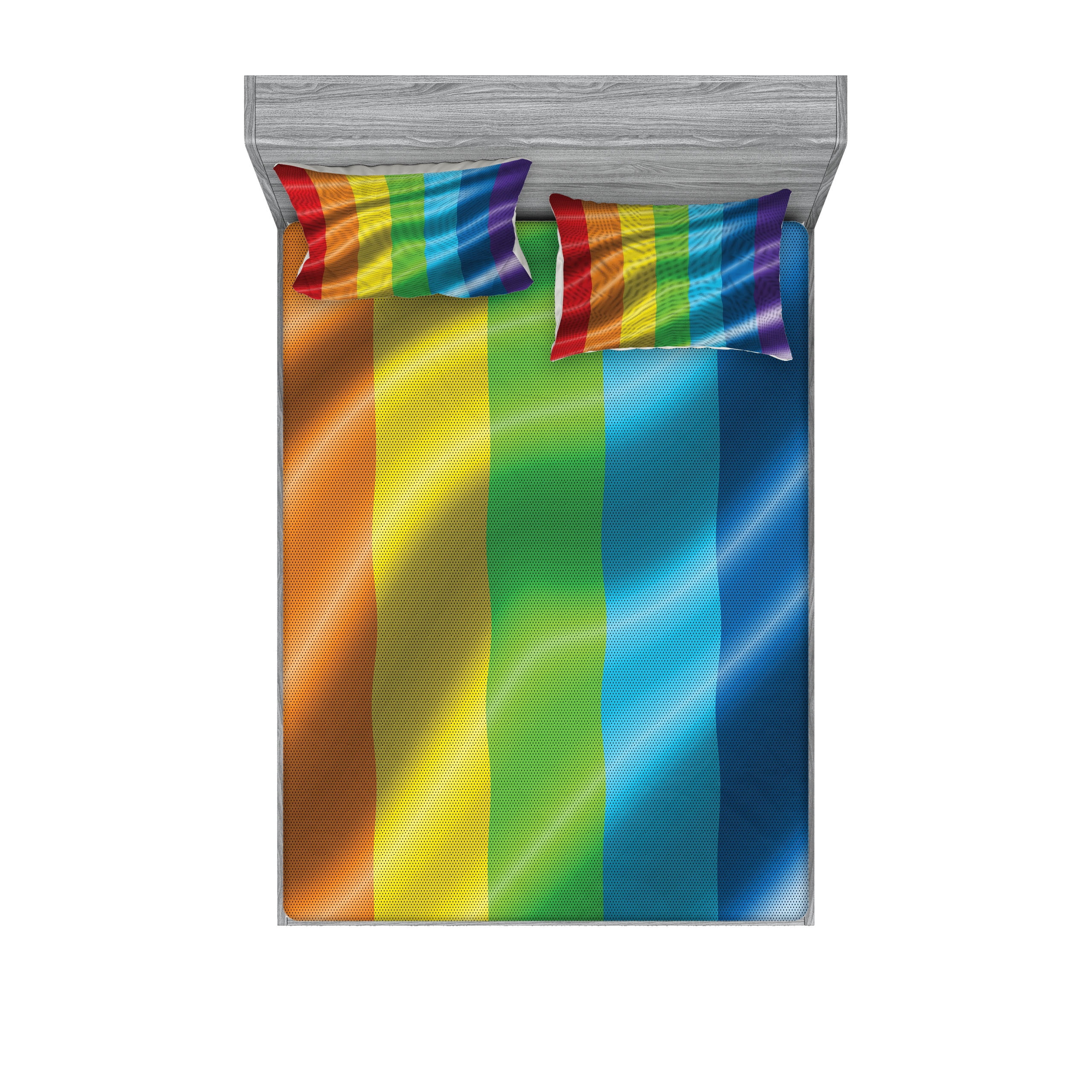 Rainbow Fitted Sheet & Pillow Sham Set, Pride Flag Inspired Design with ...
