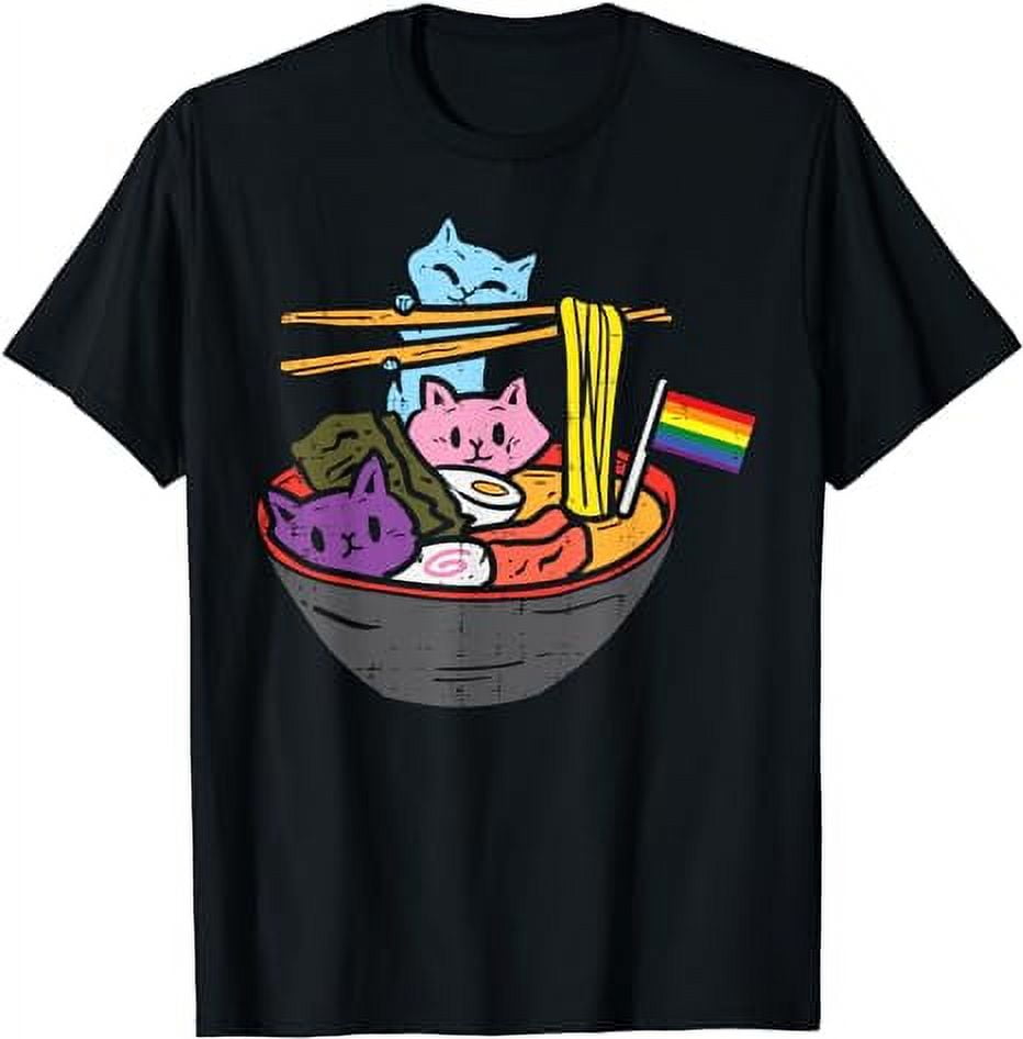 Rainbow Flag Cats Ramen Anime Gay Pride Month LGBTQ Ally T-Shirt ...
