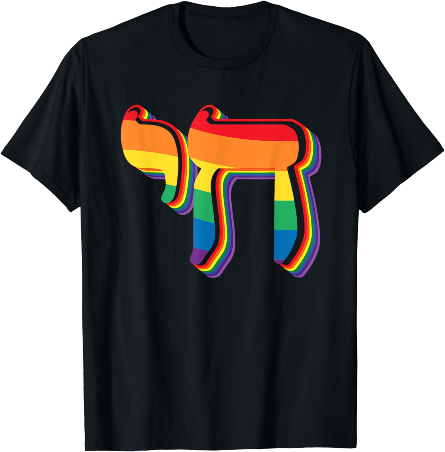Rainbow Flag Chai Symbol Jewish Gay Pride Jew Gift Idea T-Shirt ...