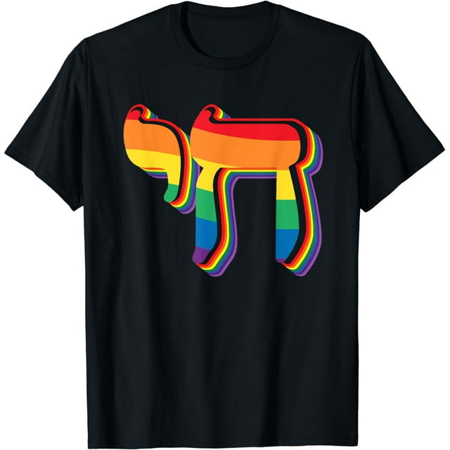 Rainbow Flag Chai Symbol Jewish Gay Pride Jew Gift Idea T-Shirt ...