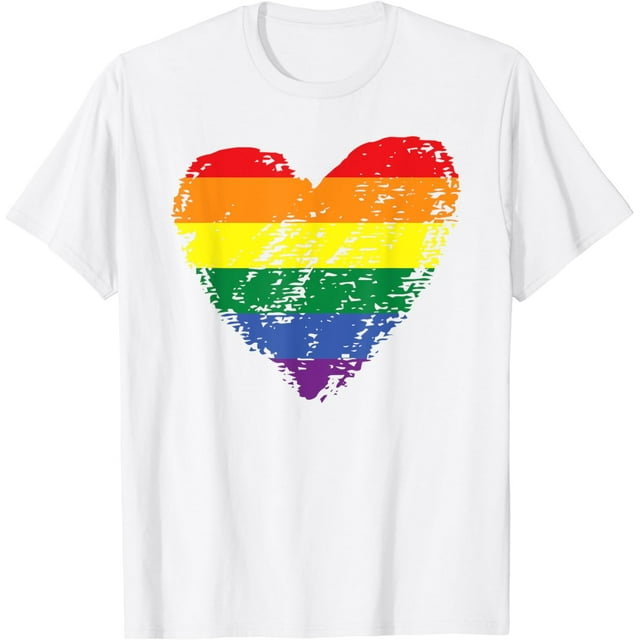 Rainbow Flag Colored Heart LGBTQ+ Lesbian Gay Pride Vintage T-Shirt ...