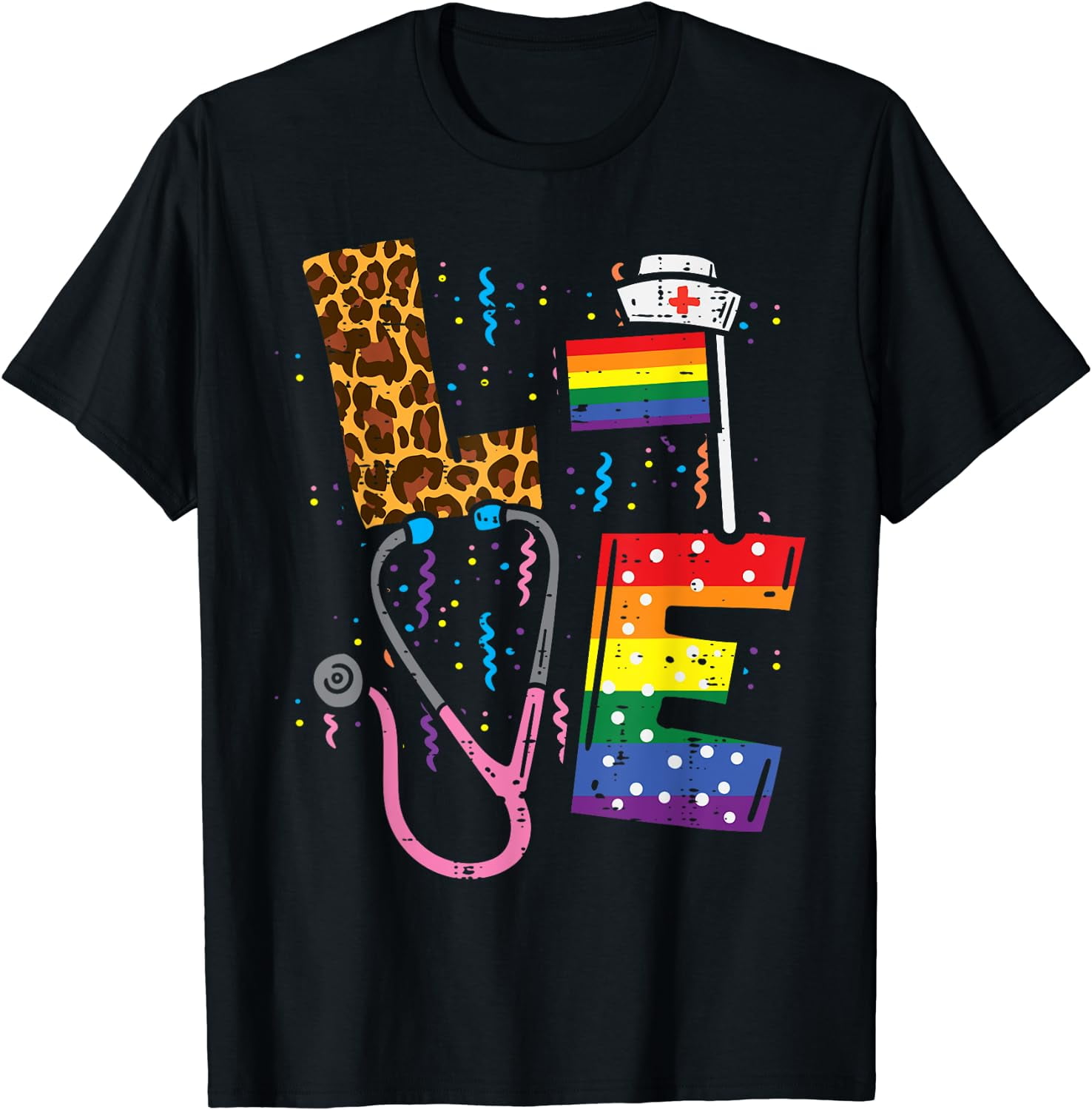 Rainbow Flag Love Nurse RN Scrub Top LGBT Pride Month Gay T-Shirt ...