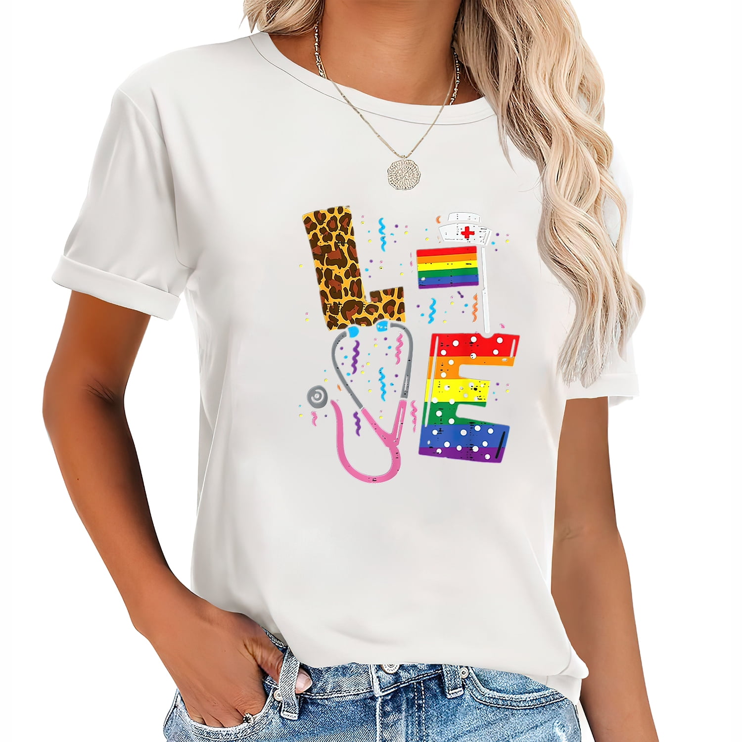 Rainbow Flag Love Nurse Rn Scrub Top Lgbt-Pride Cute and Comfy Women's ...