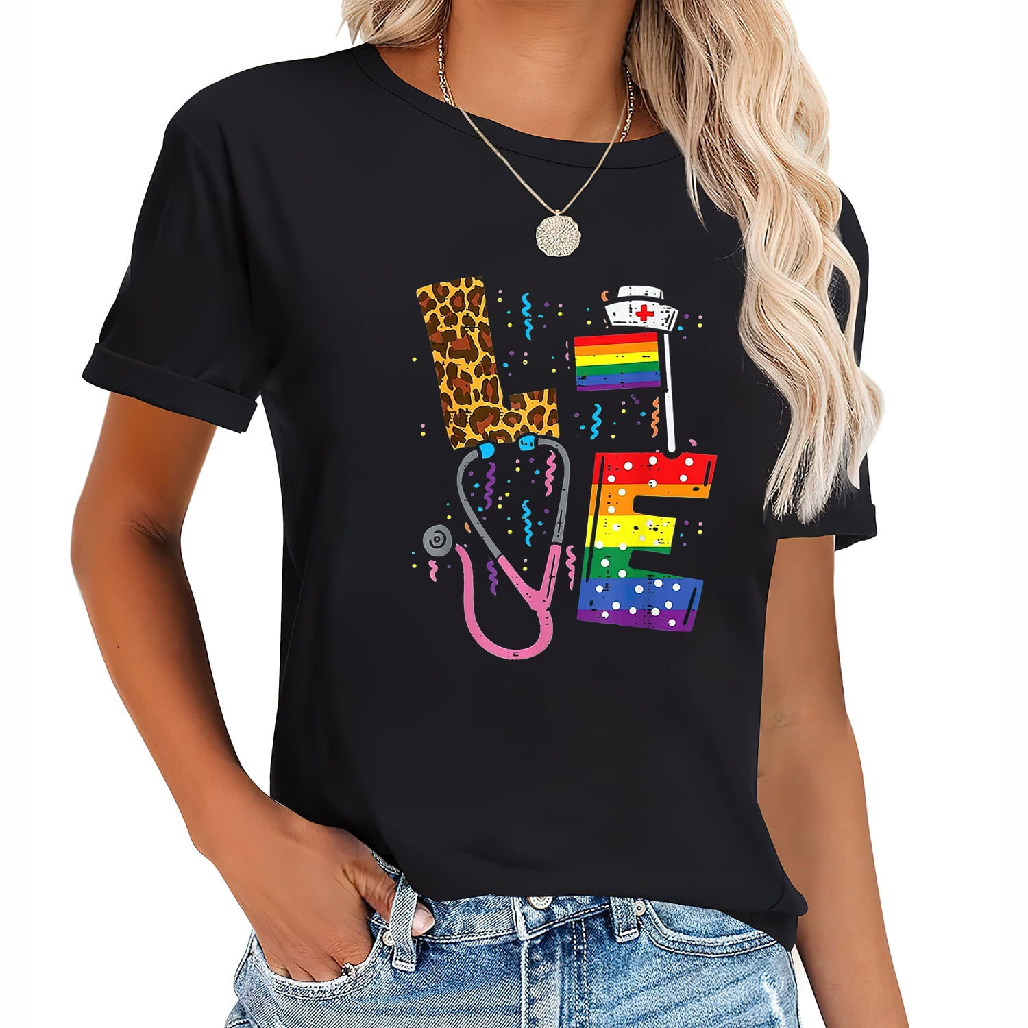 Rainbow Flag Love Nurse Rn Scrub Top Lgbt-Pride Cute and Comfy Women's ...