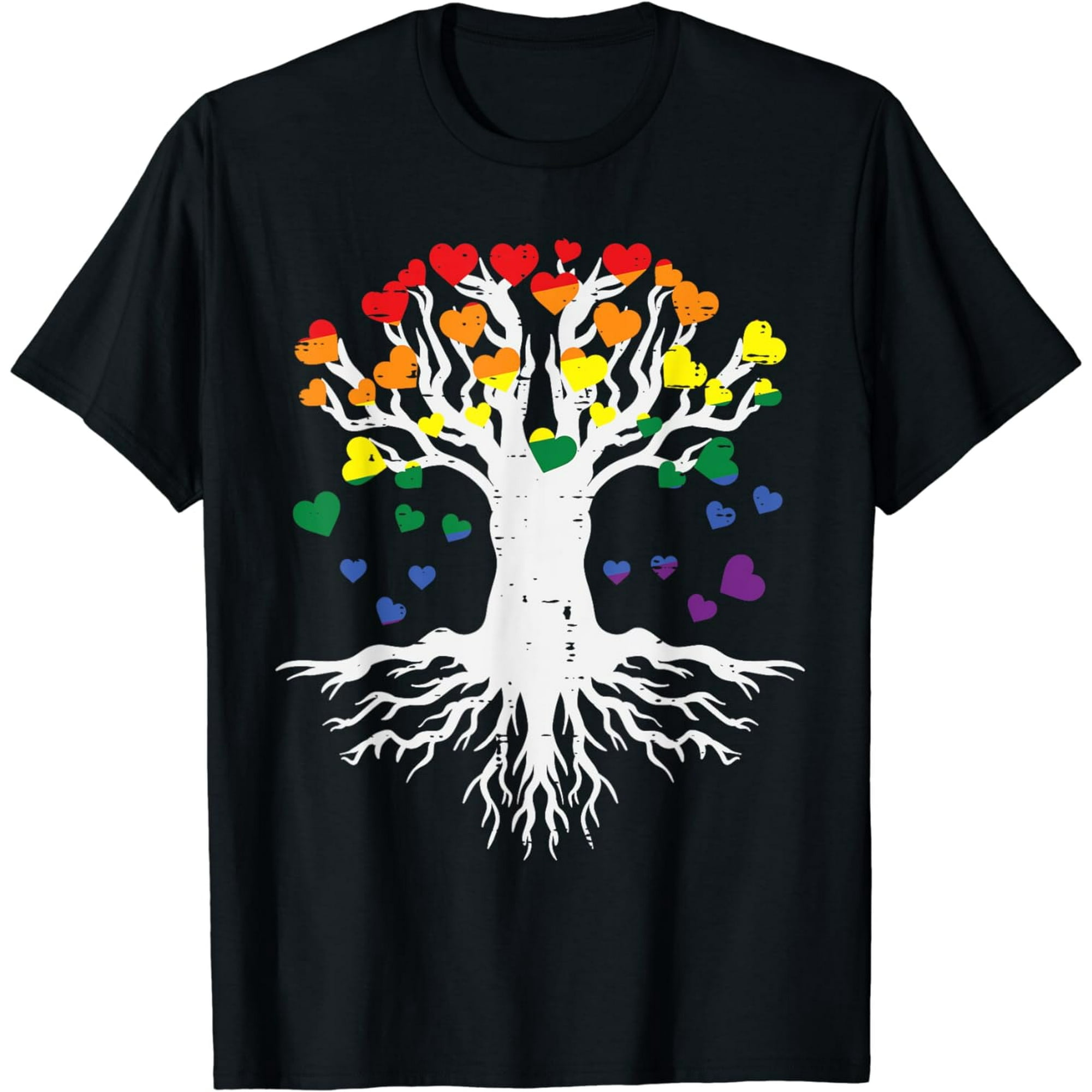 Rainbow Flag Tree Hearts Straight Ally LGBTQ Gay Pride Month T-Shirt ...