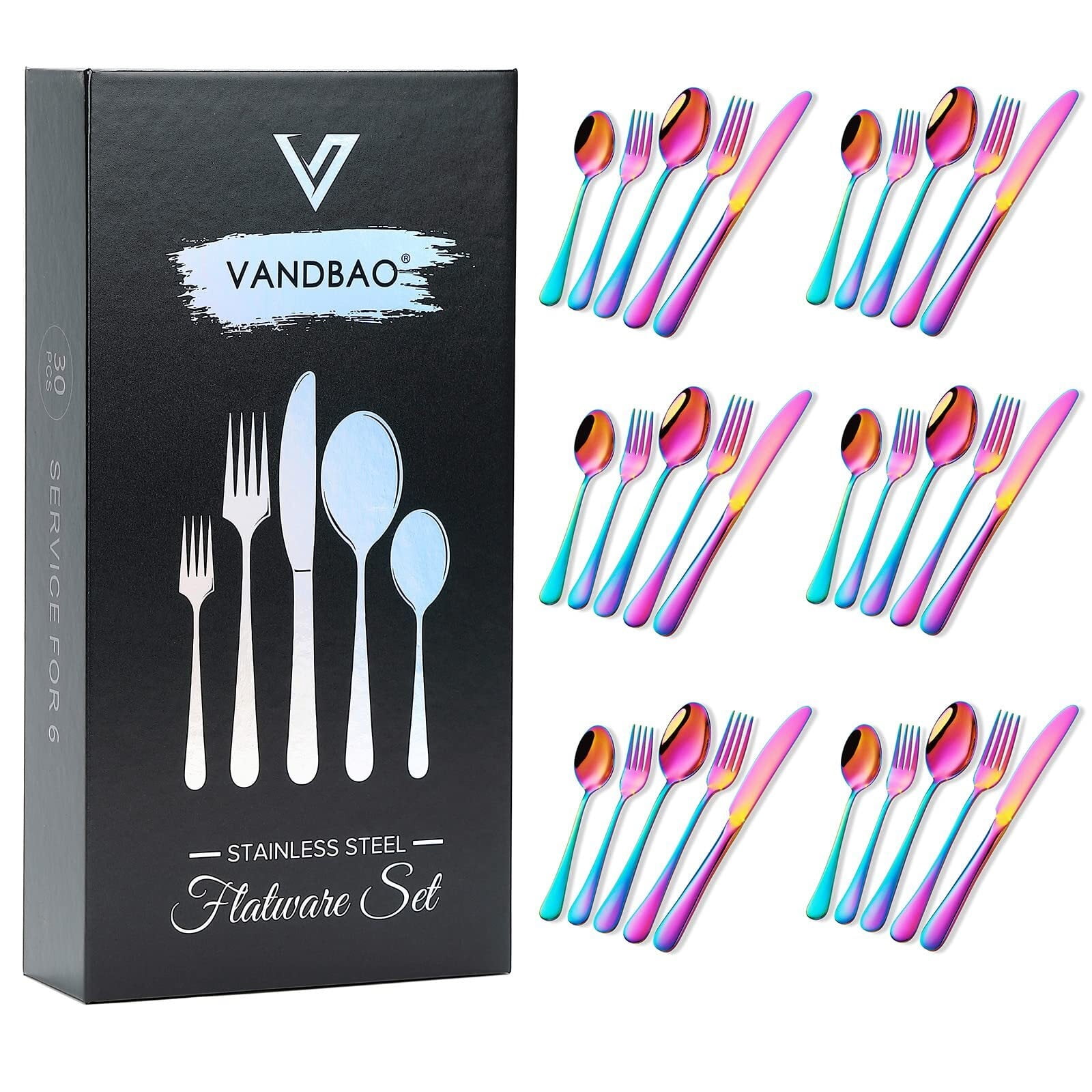 Rainbow Flatware Cutlery Silverware Set 20 Pieces, Stainless Steel ...