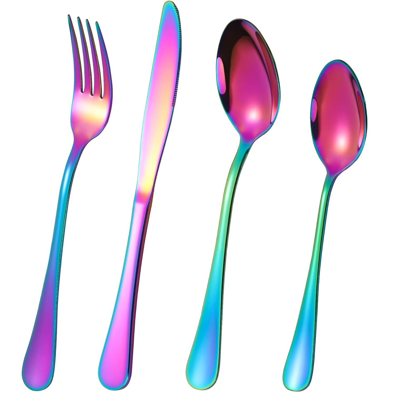 Rainbow Flatware Cutlery Silverware Set 24 Pieces, Stainless Steel ...