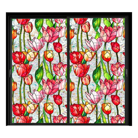 Rainbow Floral Static Cling Window Film Removable Decal For Glass Doors ...