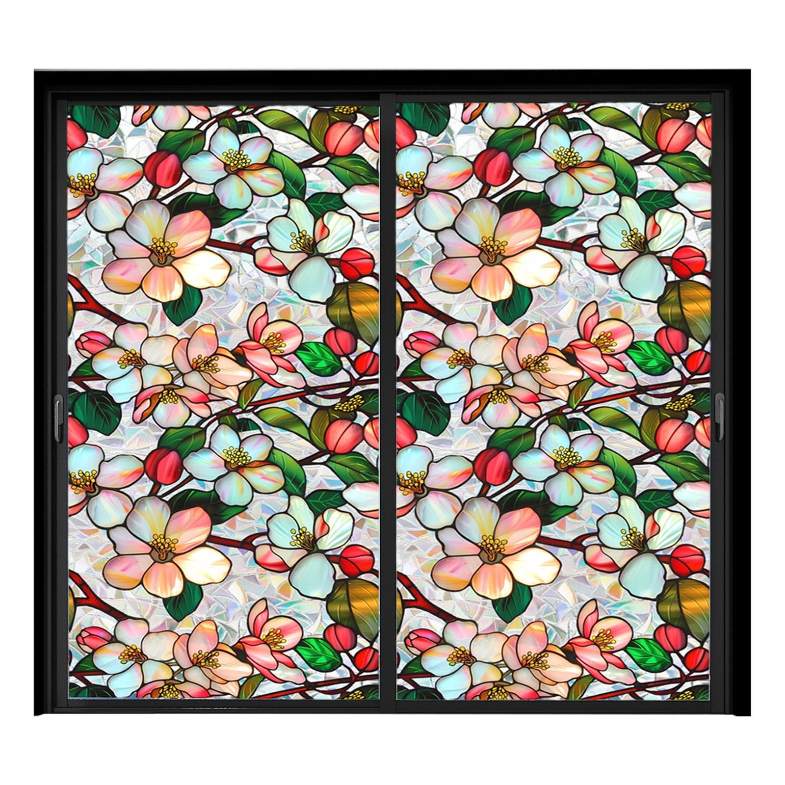 Rainbow Floral Static Cling Window Film Removable PVC Decal for Glass ...
