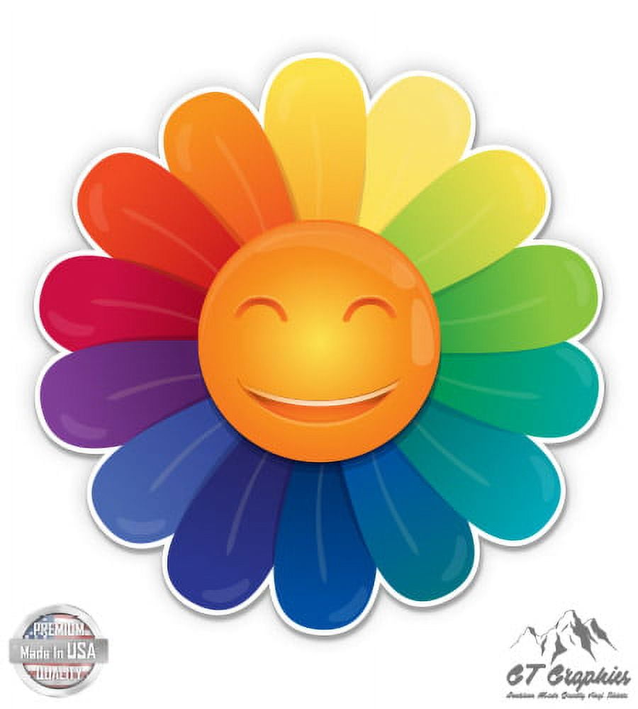 Rainbow Flower Smiley Cute - 8" Vinyl Sticker - For Car Laptop I-Pad ...