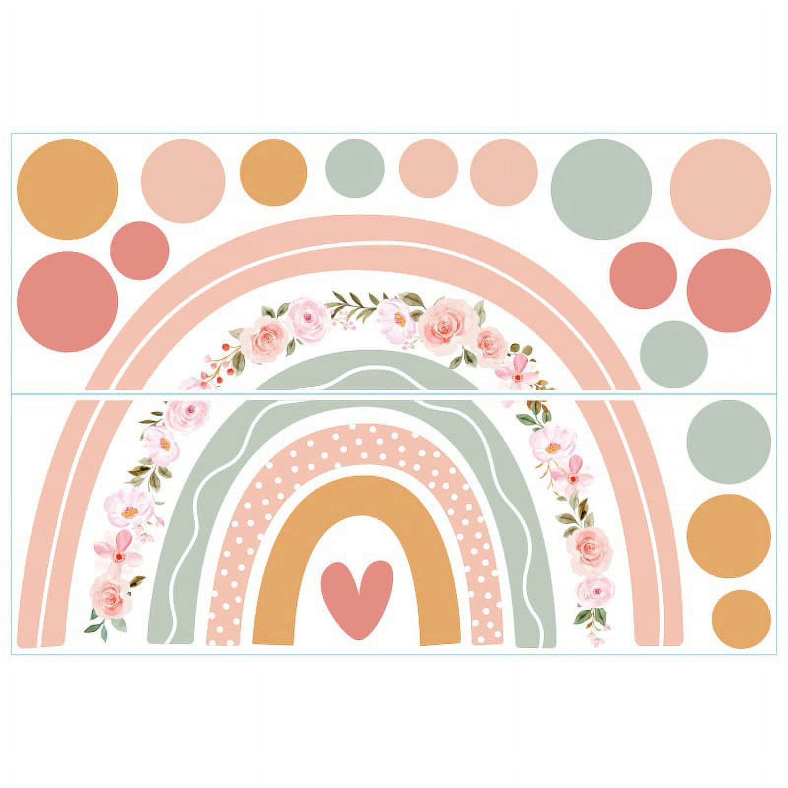 Rainbow Flower Wall Stickers Boho Polka Dots Wall Decal Vinyl for Room ...