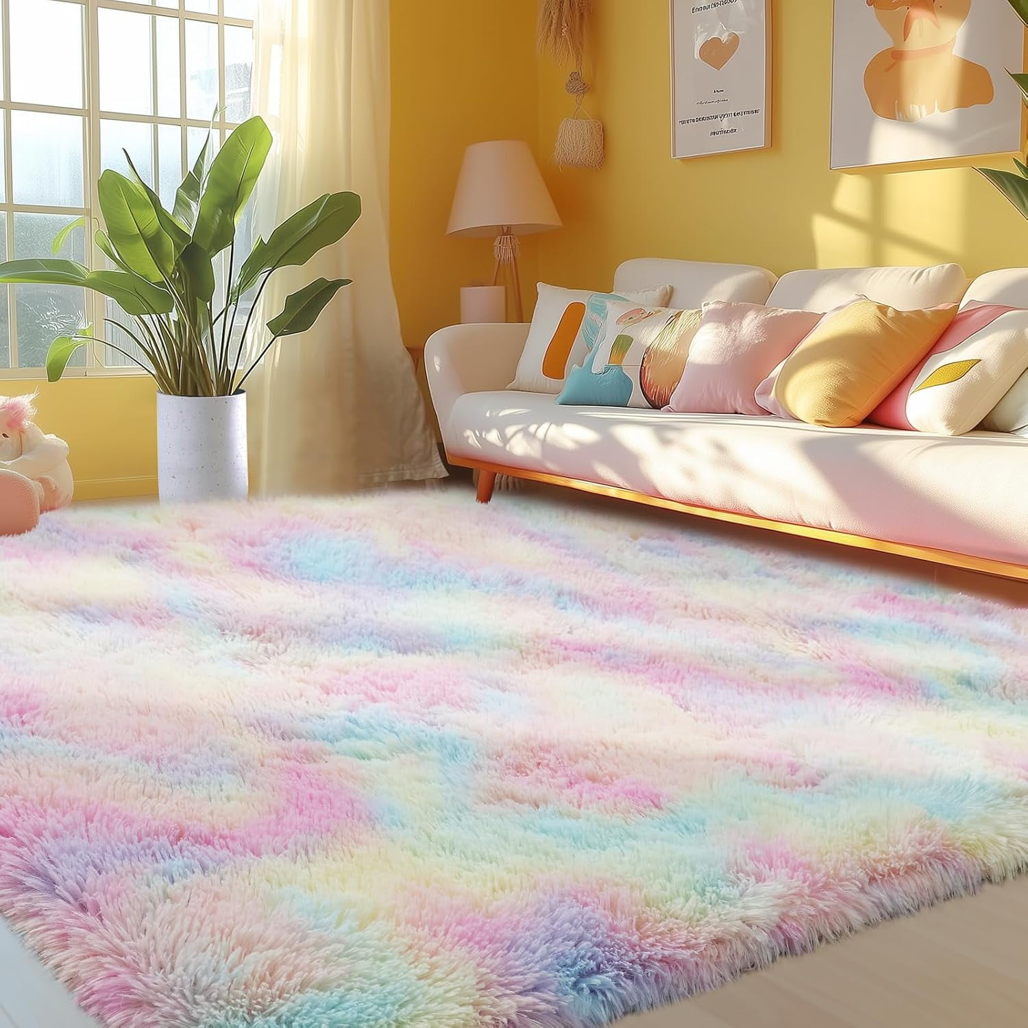 Rainbow Fluffy Area Rugs 4x6: Fluffy Furry Area Rugs for Bedroom- Ultra ...