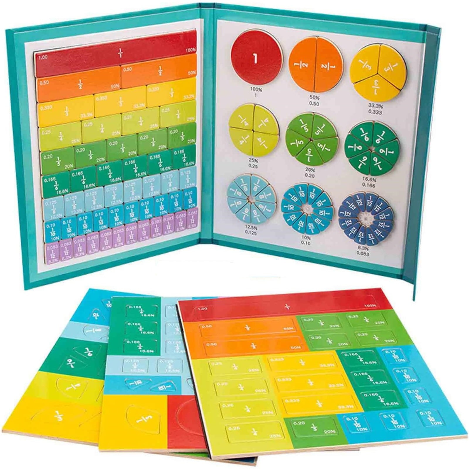Rainbow Fraction Tiles Circles Set With Pen Montessori Division Board ...