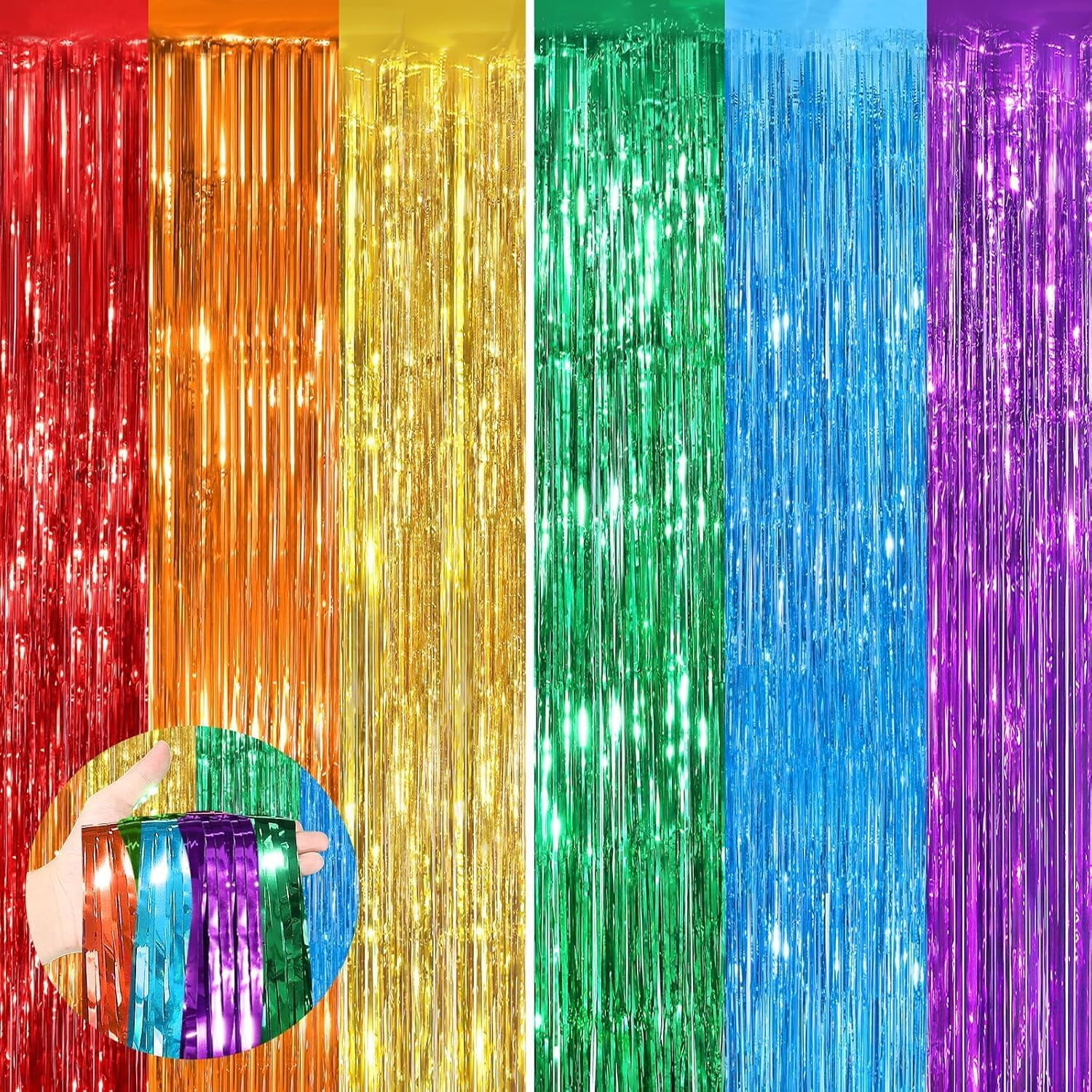 Rainbow Fringe Curtain Party Streamers 4Pack 3.3 x 8.3 Ft Foil Fringe ...