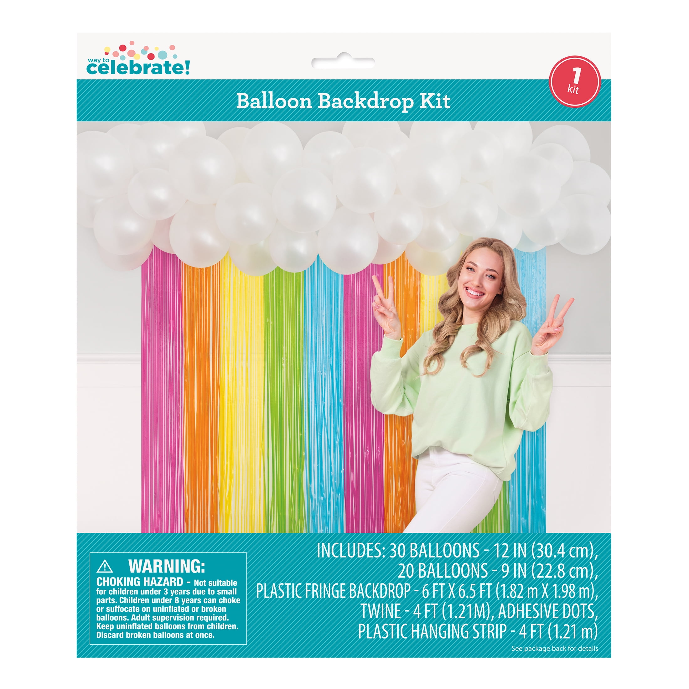 Multicolor Rainbow Fringe and Clouds Balloon Backdrop Kit, by Way To ...