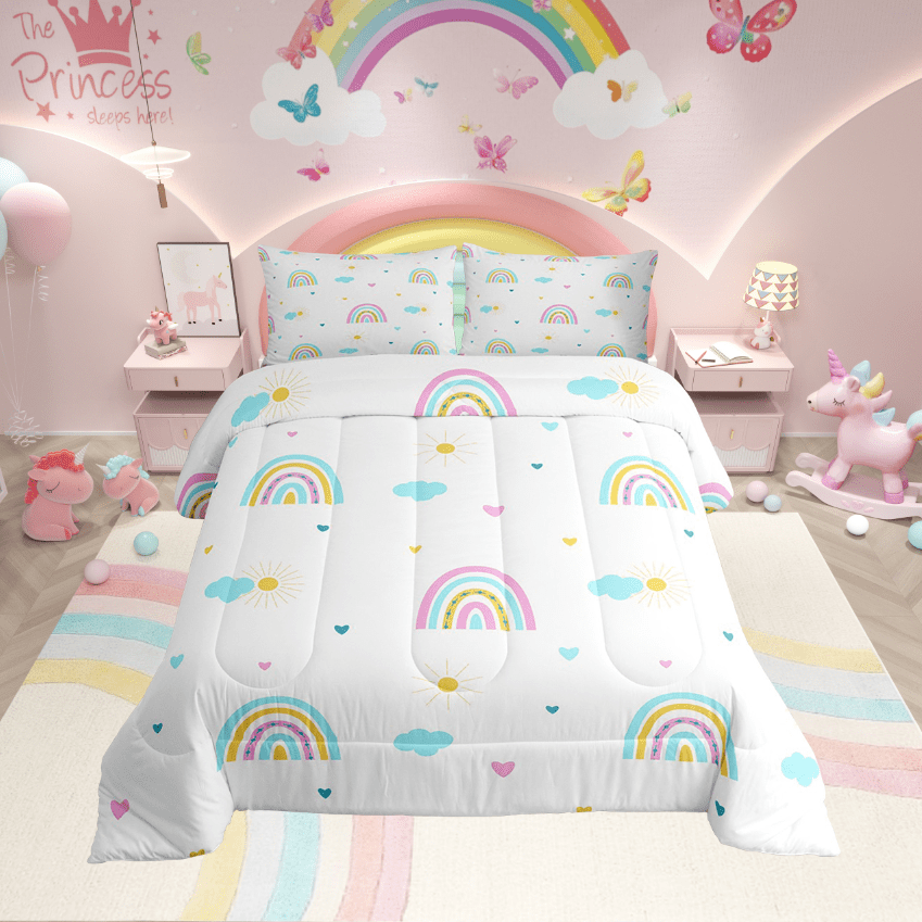 Rainbow Full Size Bedding Set Kawaii Sun and Clouds Bedding Comforter ...