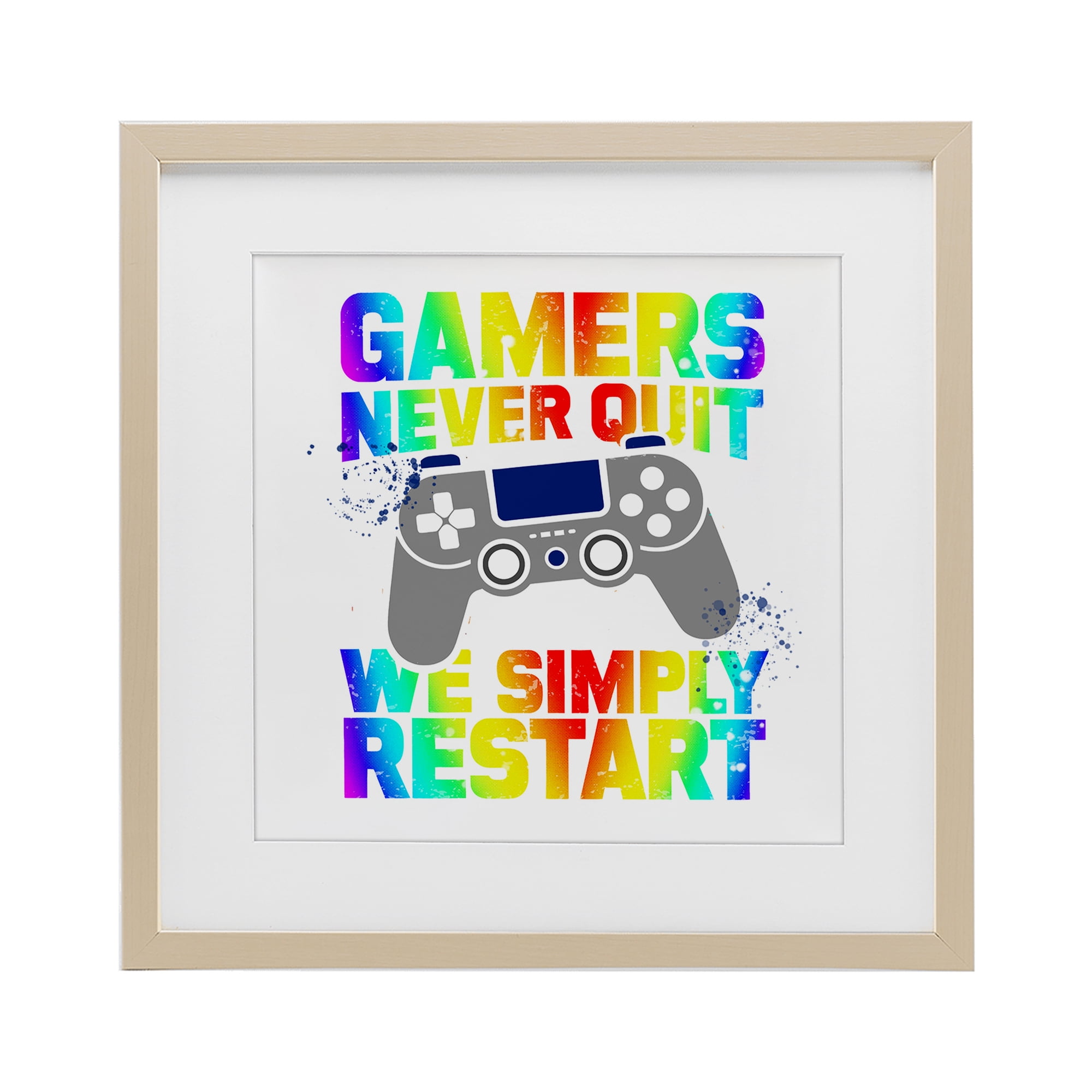 Rainbow Gamers Never Quit Birch Framed Print Under Glass, design by Kim ...