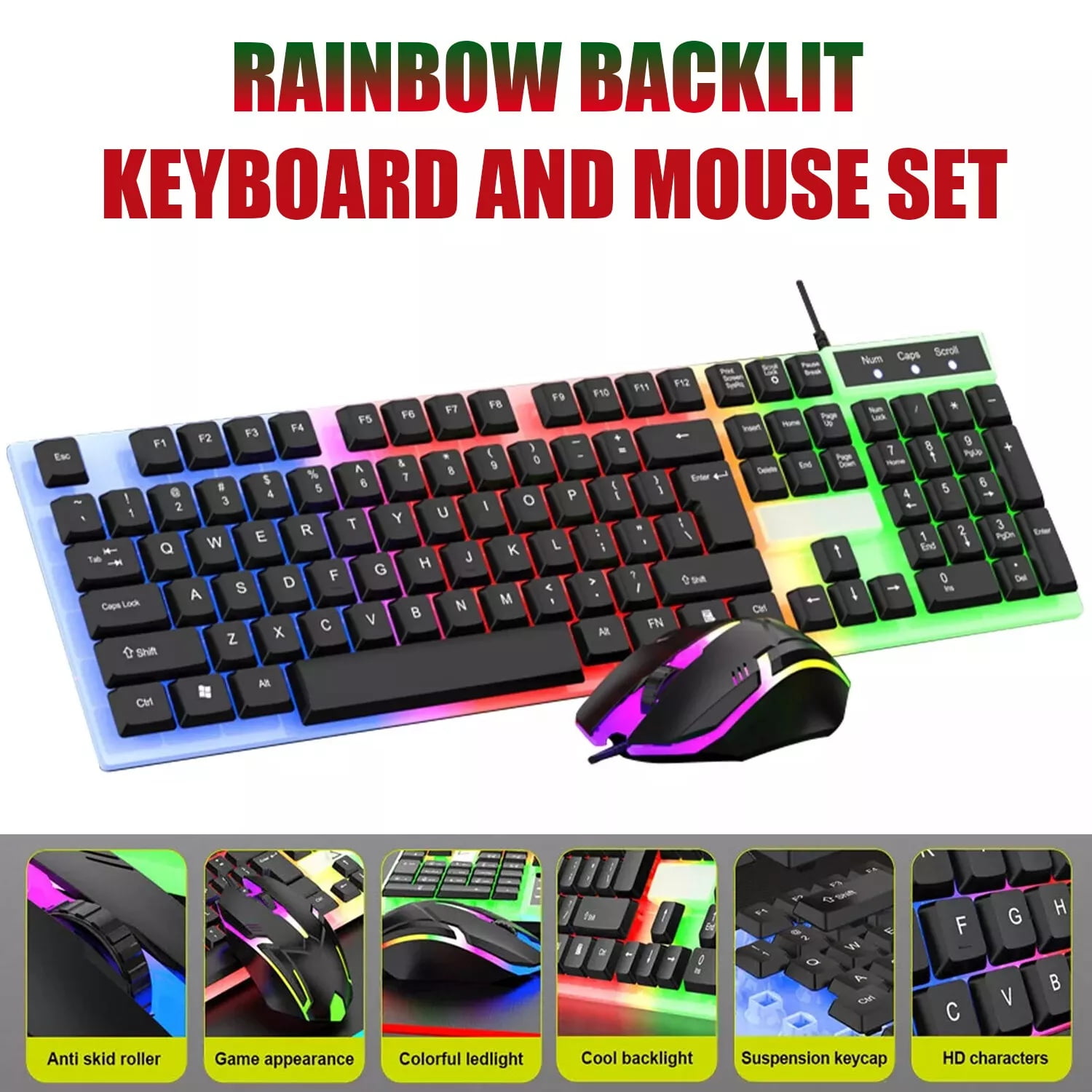 Rainbow Gaming Keyboard And Mouse Combo, Mechanical Feel LED Light ...