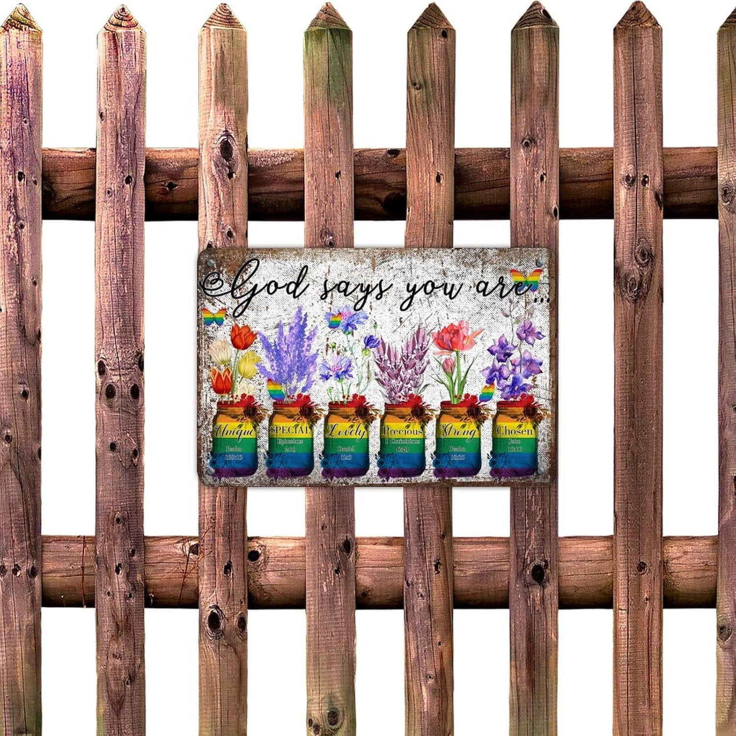 Rainbow Garden Metal Tin Sign God Says You are Unique Special Lovely ...