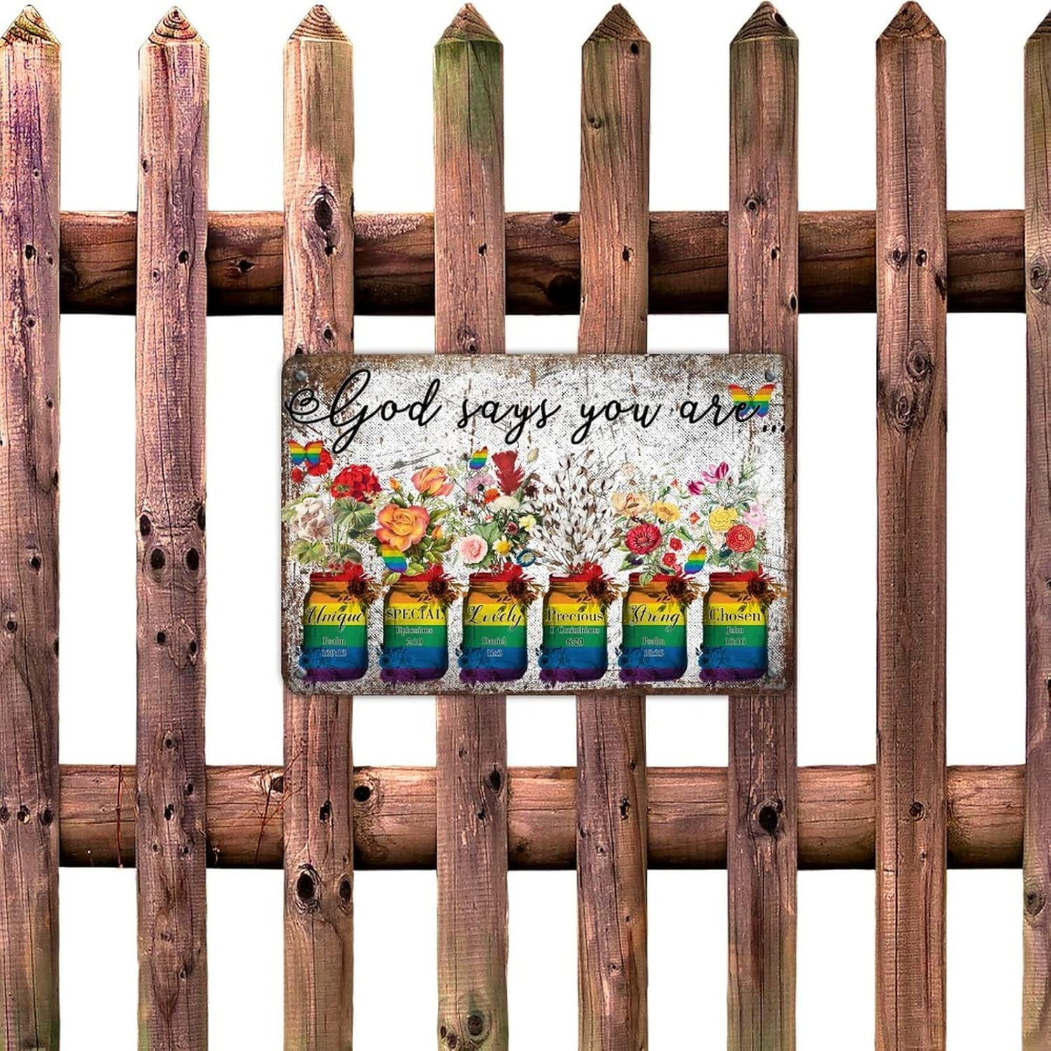 Rainbow Garden Metal Tin Signs God Says You are Unique Special Lovely ...