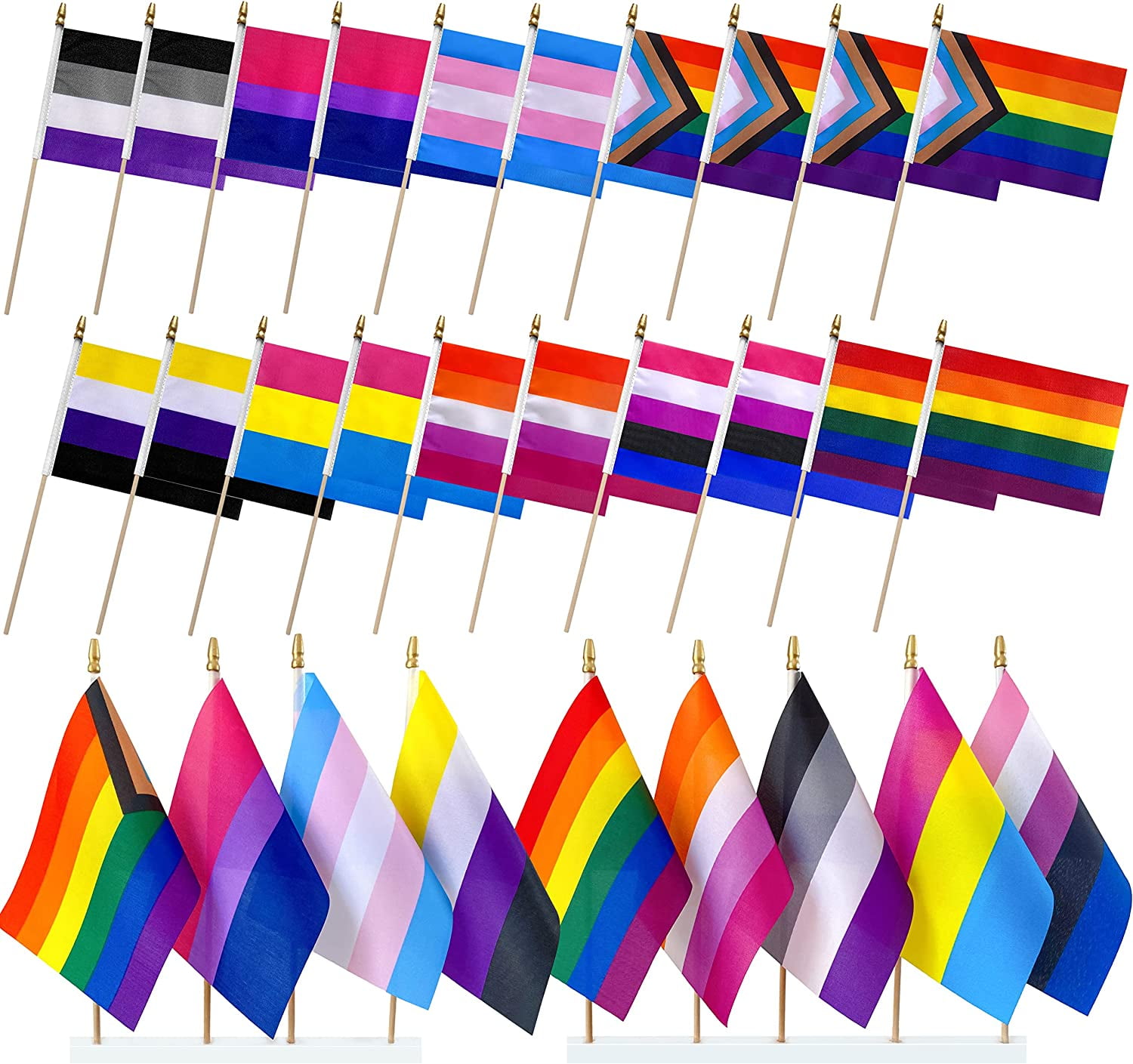 Rainbow Gay Pride Flags Set on Wood Stick Small Mini Hand Held LGBTQ ...