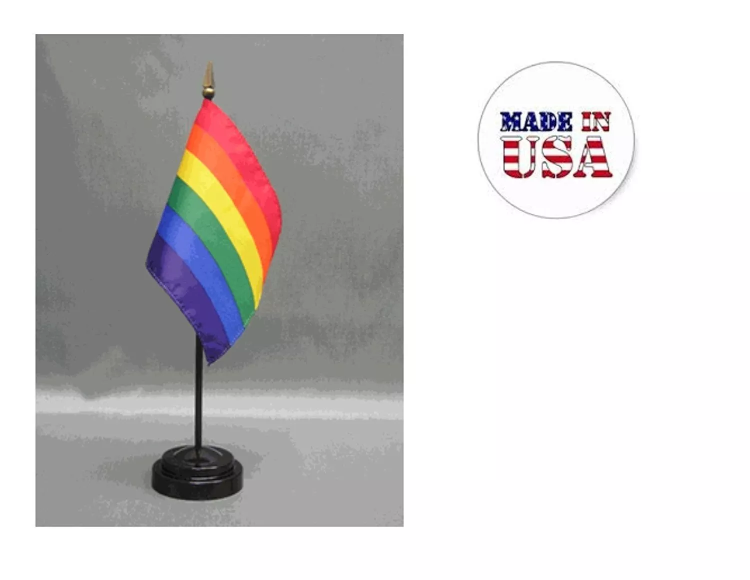 Rainbow Gay Pride Striped Flag 4"x6" Desk Set Table Stick Black Base ...