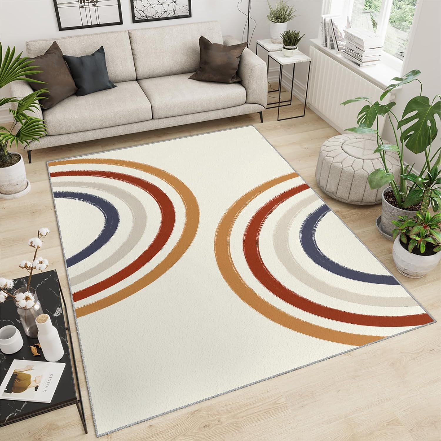Rainbow Geometric Lines Area Rugs European Beige Medieval Bohemian ...