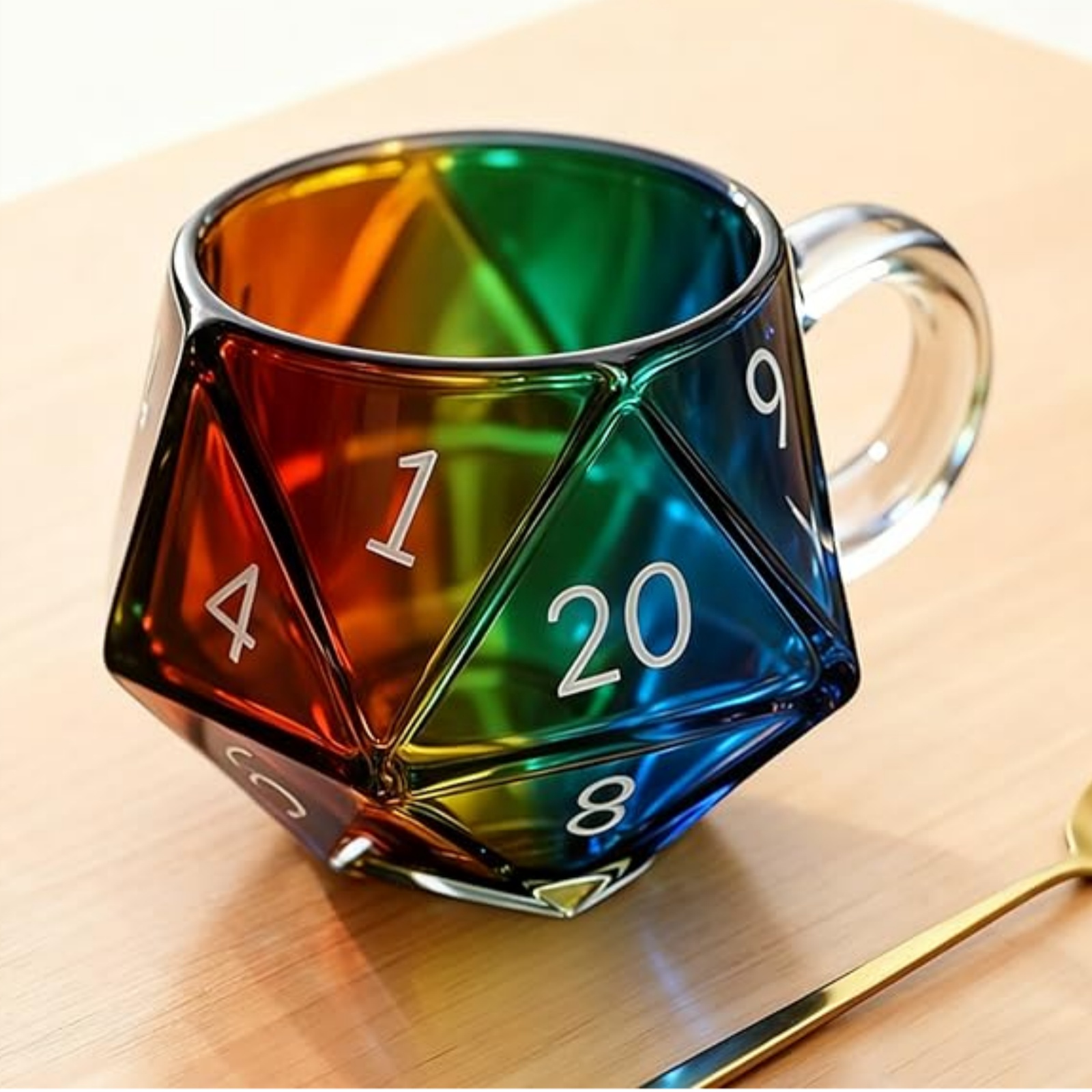 Rainbow Glass D20 Dice Mug,3D Polyhedral Dice Coffee Cup with Handle ...