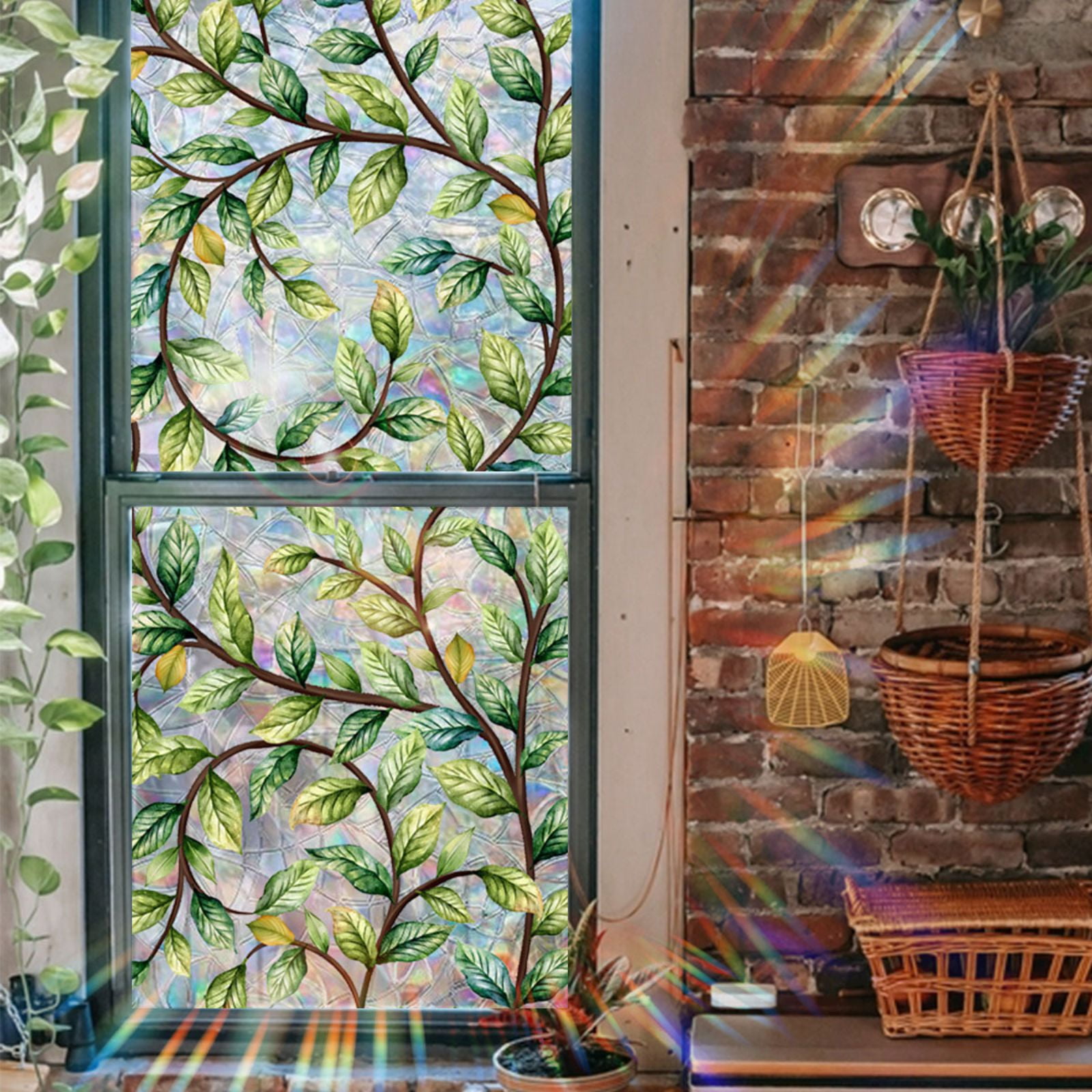 Rainbow Glass Stickers Green Leaf Decorative Glass Stickers in the ...