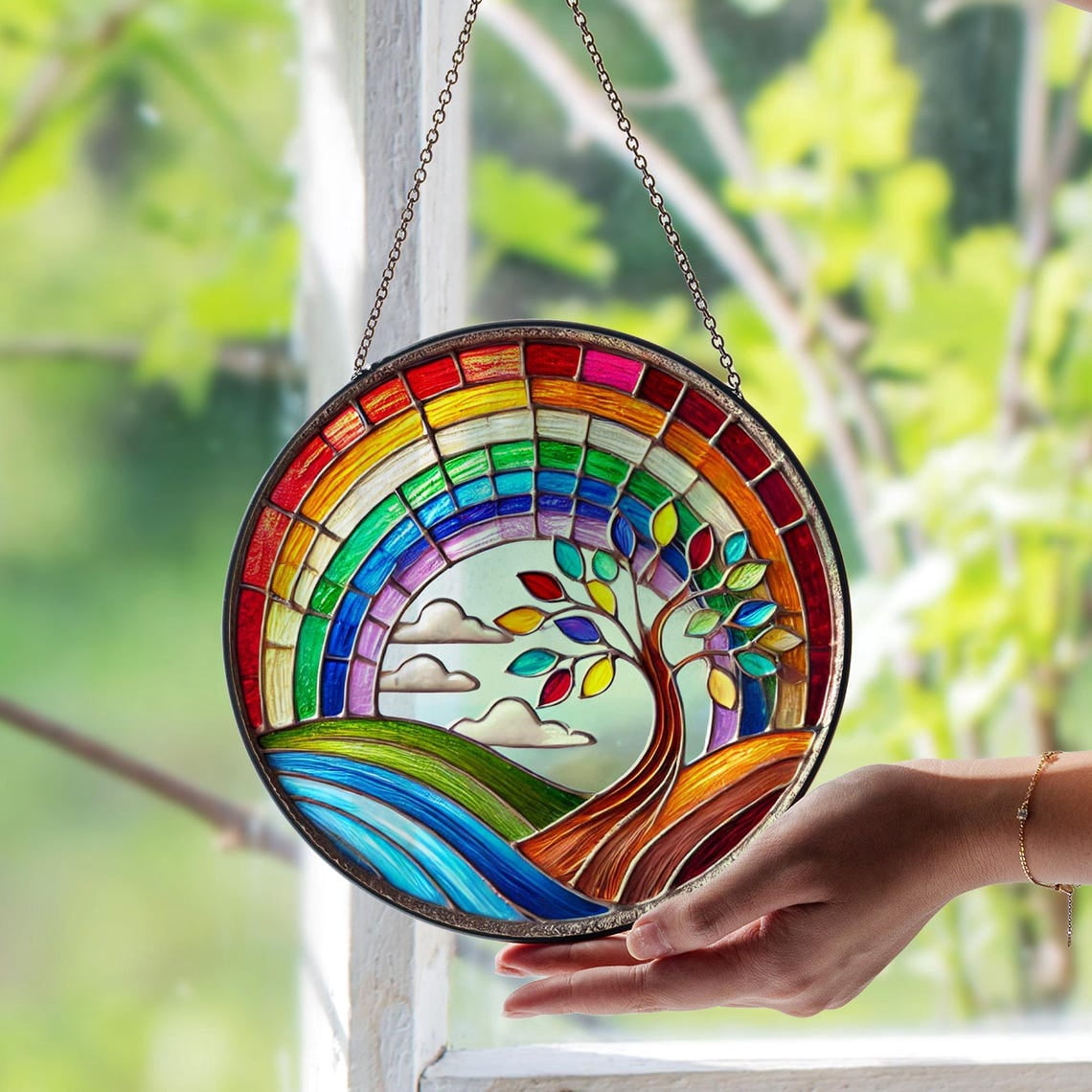 Rainbow Glass Suncatcher, Vibrant Colorful Light Catcher, Pride Home ...