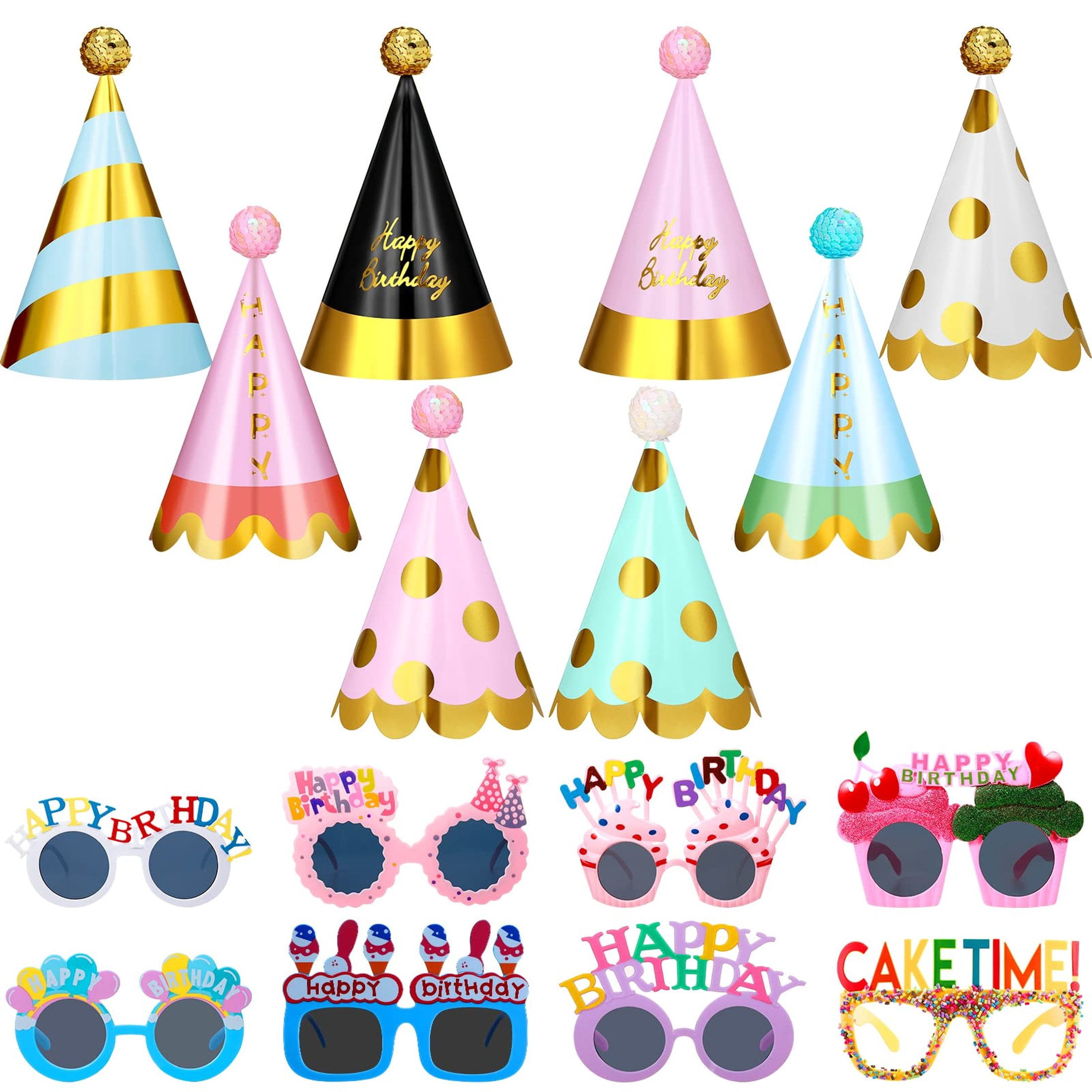 Rainbow Glitter Party Cone Hats - Set of 16 Colorful Sungles Birthday ...