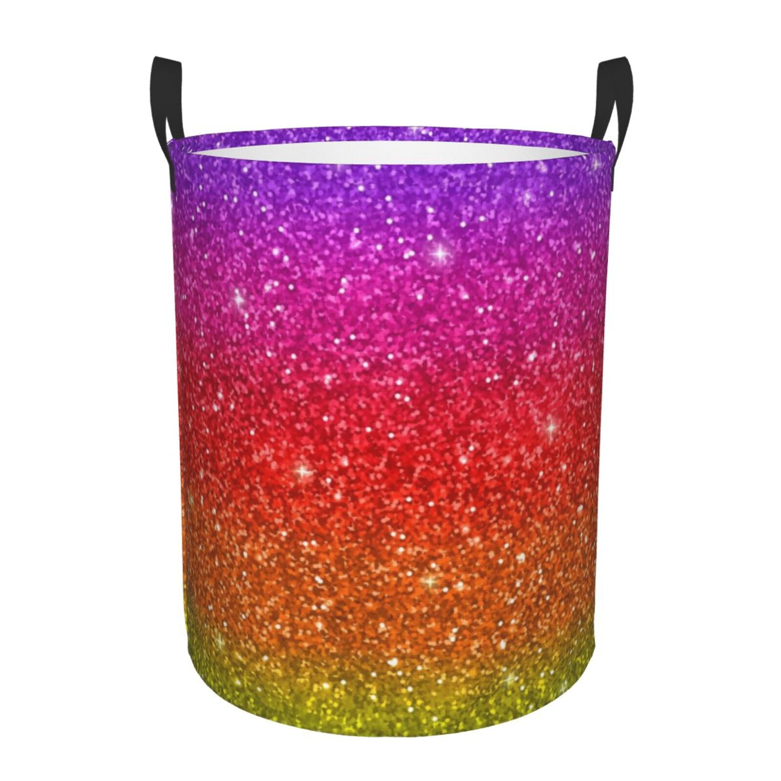 Rainbow Glitter Round Laundry Basket, Laundry Hamper with Handle ...
