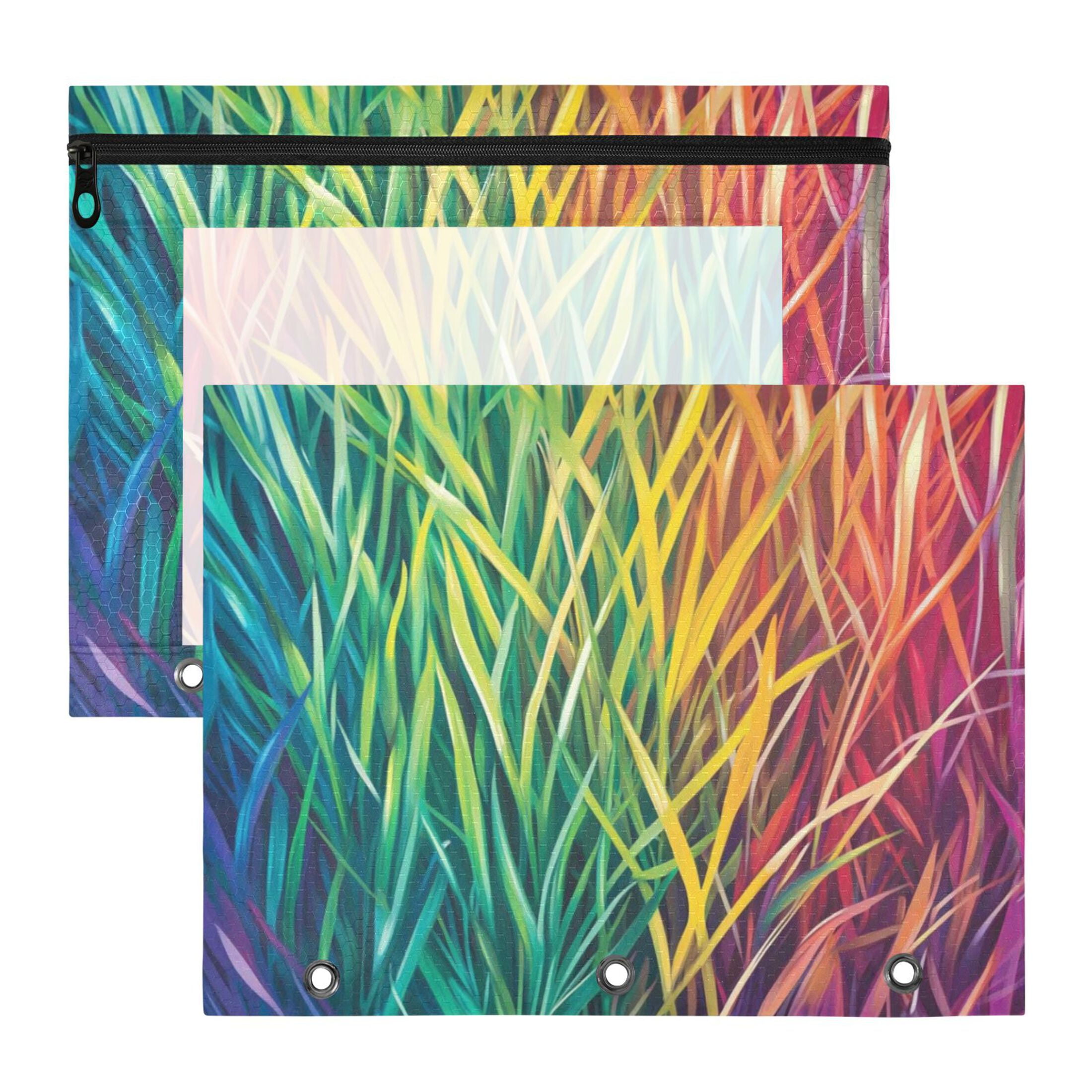 Rainbow Grass 3-Ring Binder Pouches A4 Size Zipper Pocket File Storage ...
