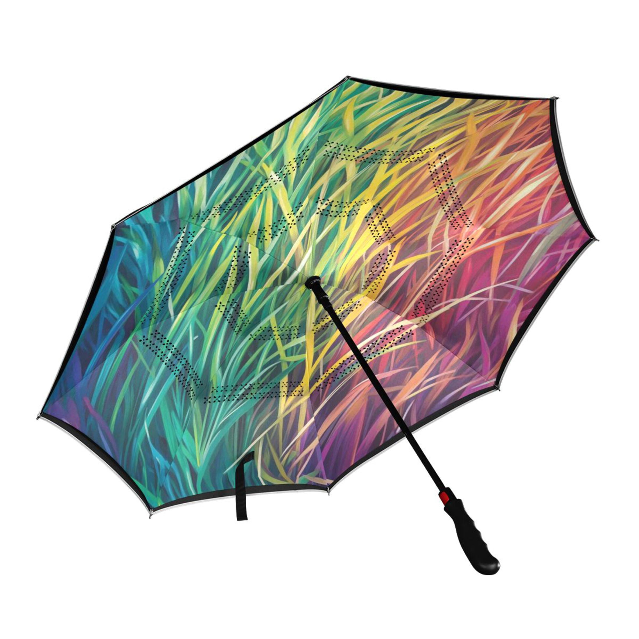 Rainbow Grass Automatic Reverse Umbrella Parasol Inverted Umbrella ...
