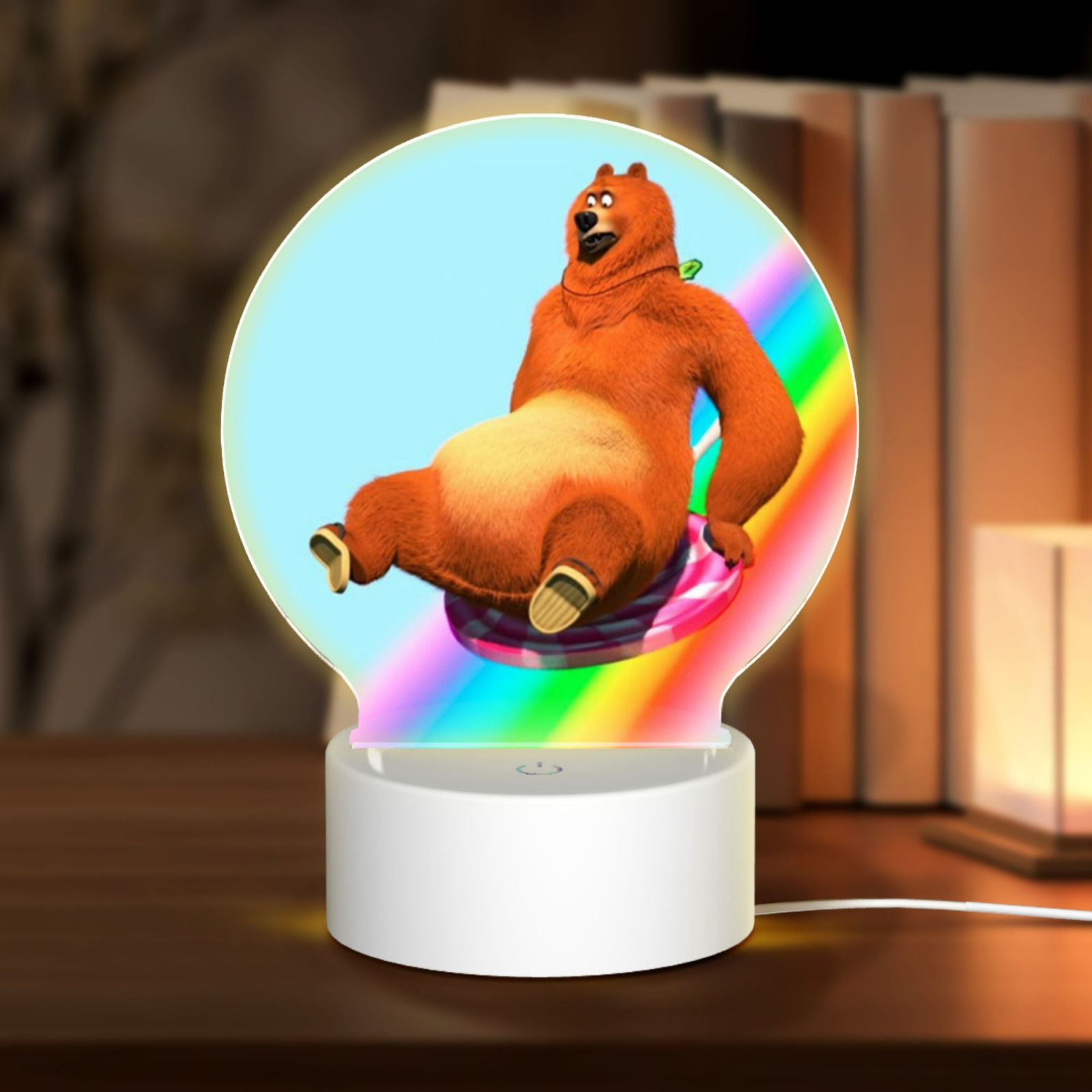 Rainbow Grizzy & the Lemmings Round Acrylic Night Light Decoration USB ...