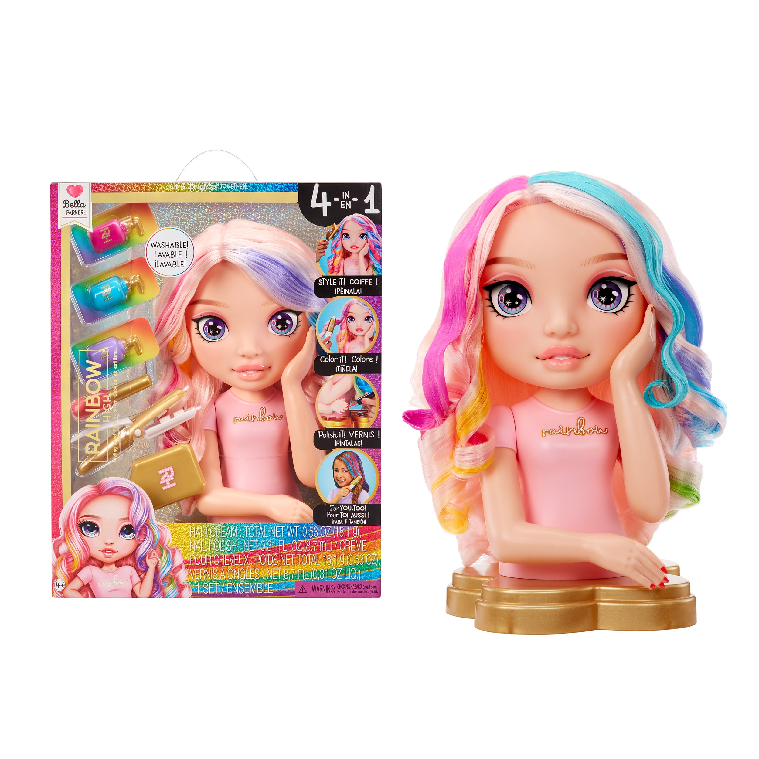 Rainbow High Bella 13” Styling Head 4 in 1 Playset, Hair Creams, Nail ...
