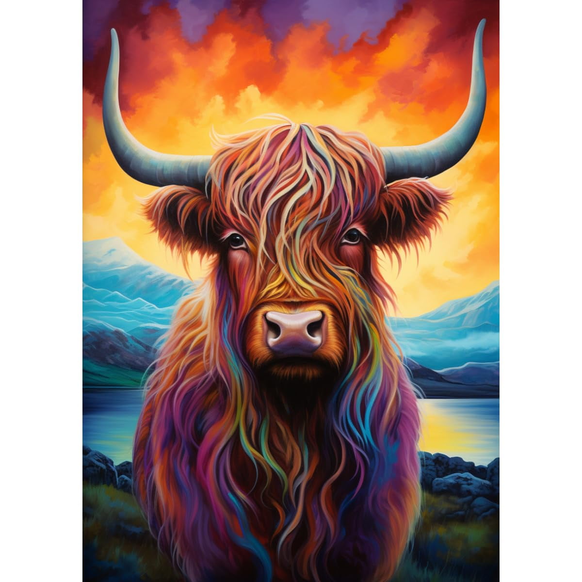 Rainbow Hair Highland Cow DIY 5D Diamond Art Paint with Full Drill ...