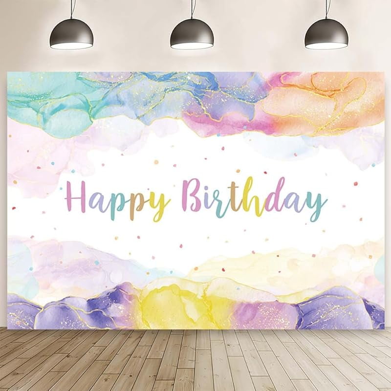Rainbow Happy Birthday Backdrop for Girls Pastel Colorful Painting Bday ...