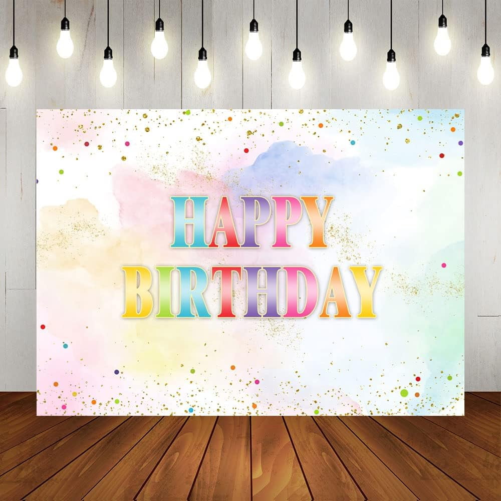 Rainbow Happy Birthday Backdrop Gold Bokeh Girls 1st 2nd Birthday Sweet ...