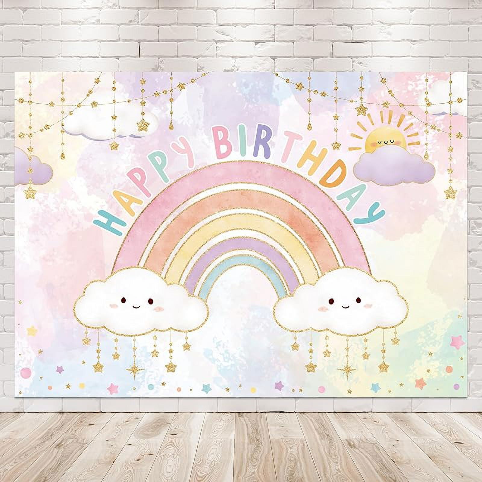 Rainbow Happy Birthday Backdrop Photography for Kids Girls Pastel ...