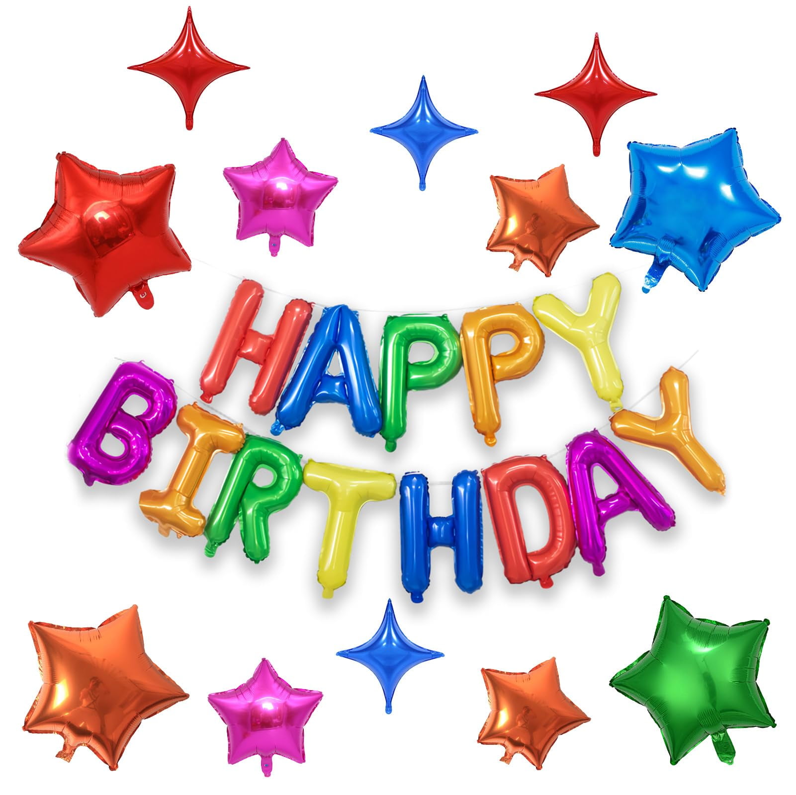 Rainbow Happy Birthday Balloons Banner, 16 AFN1Inch Mylar Foil Letters ...