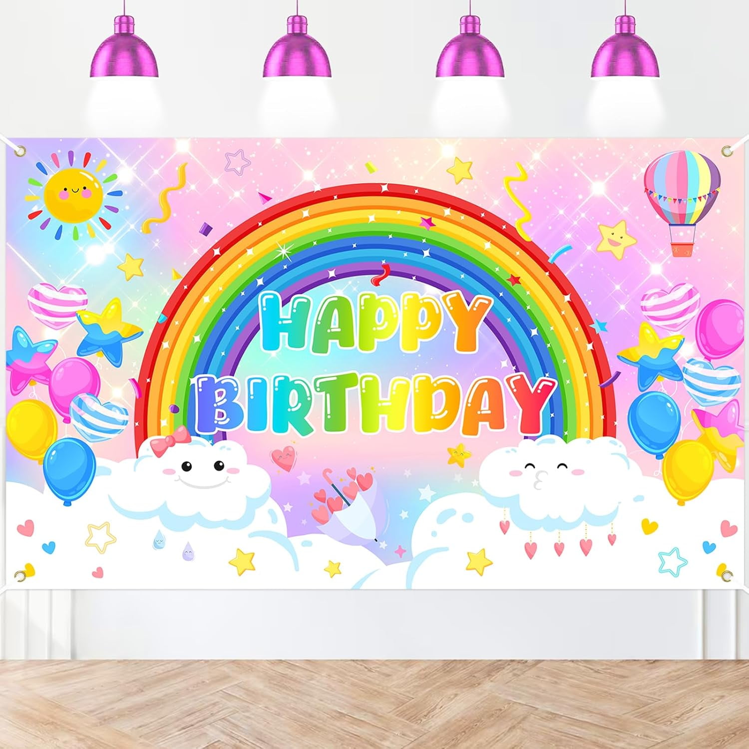 Rainbow Happy Birthday Banner Colorful Rainbow Birthday Backdrop ...