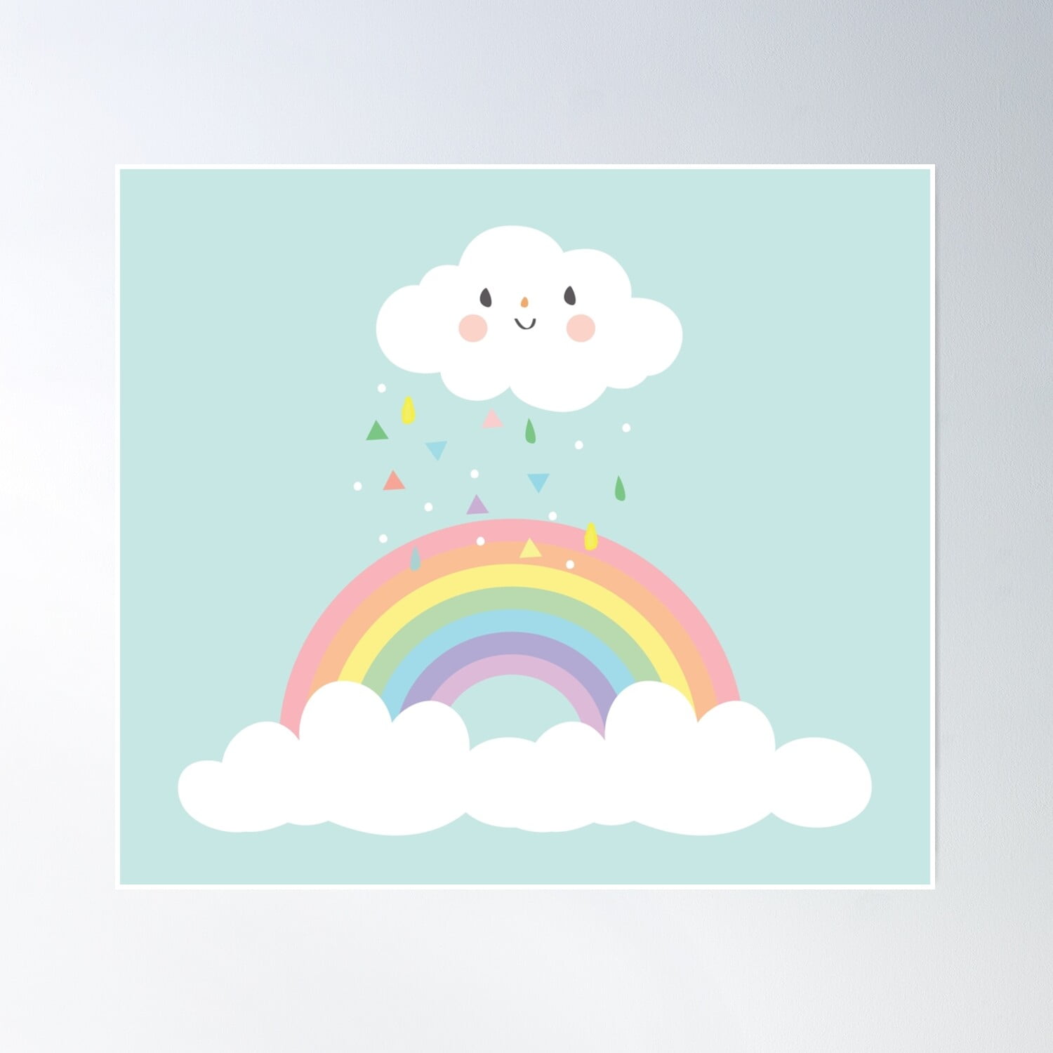 Rainbow Happy Little Cloud Pastel Rain And Sunshine Nursery Art Print Design 2 Poster Wall Art ...